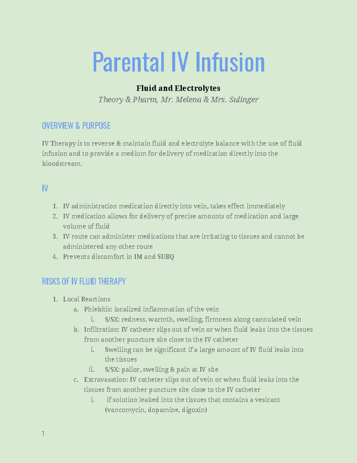 Fluid AND Electrolytes - Parental IV Infusion Fluid and Electrolytes ...