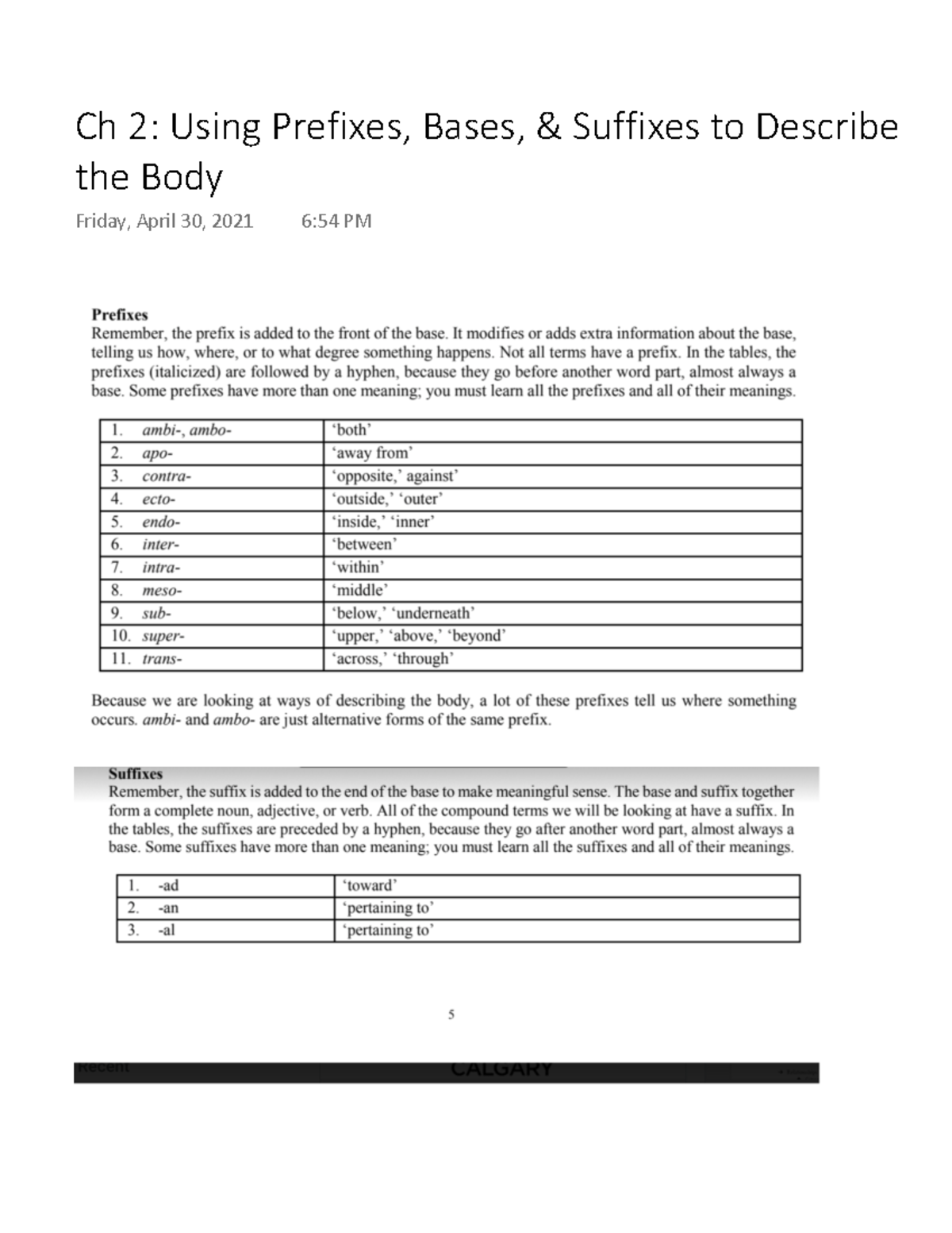 Ch 2 Using Prefixes, Bases, & Suffixes to Describe the Body - Ch 2 ...
