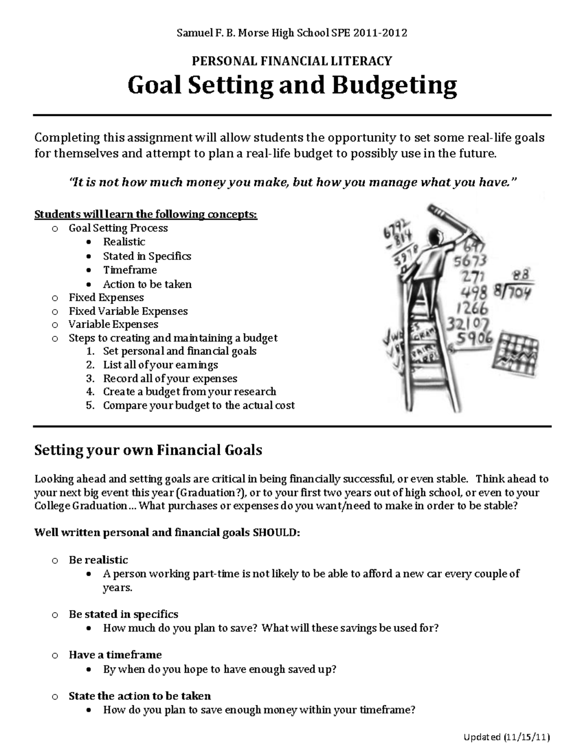 Goal setting and budgeting - Samuel F. B. Morse High School SPE 2011 ...