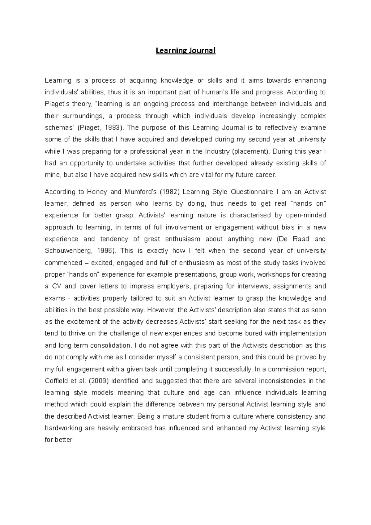 Learning Journal - personal and management development - Learning ...