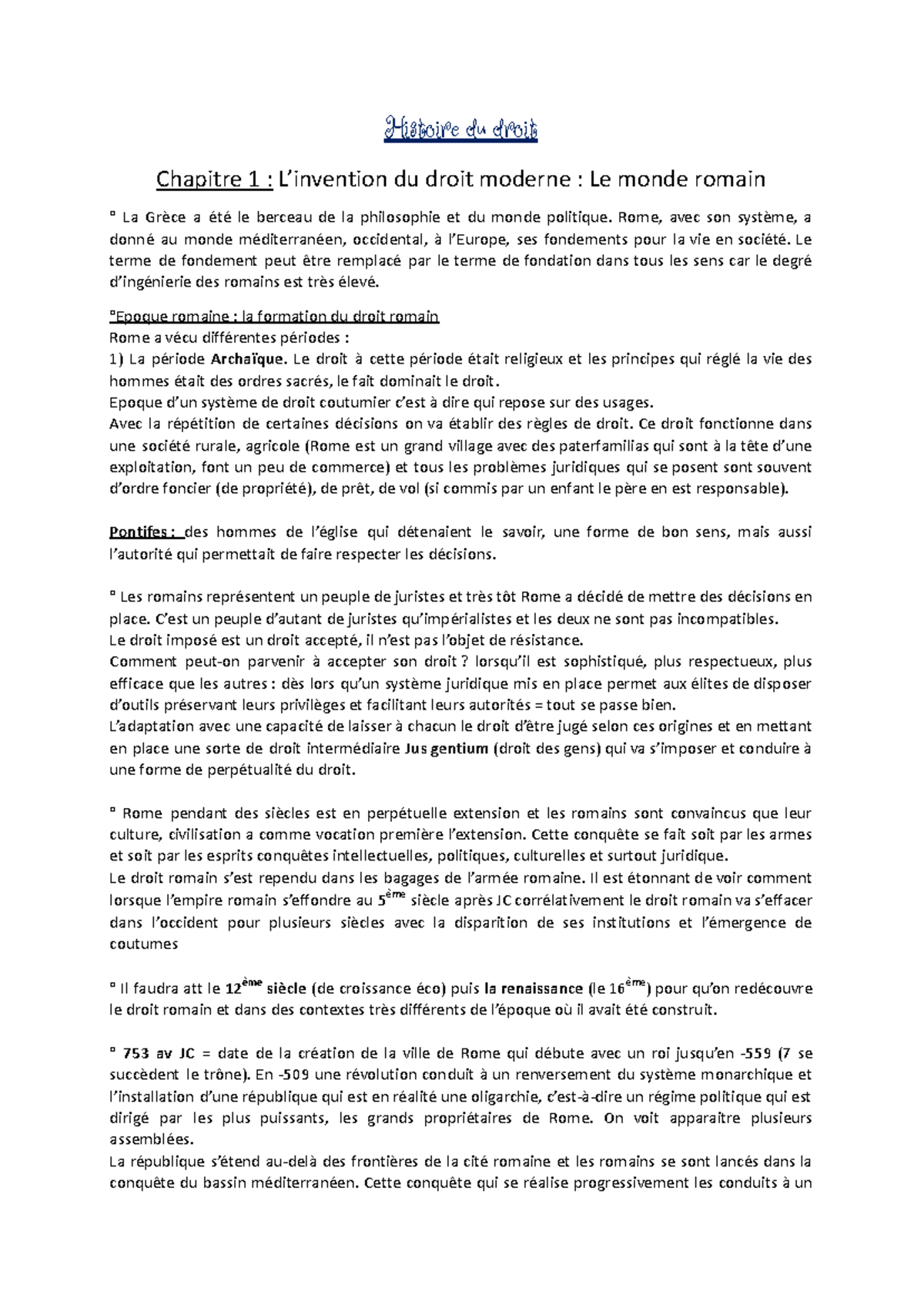 Histoire du droit - Cours introductif - Histoire du droit Chapitre 1 : L’invention du droit ...