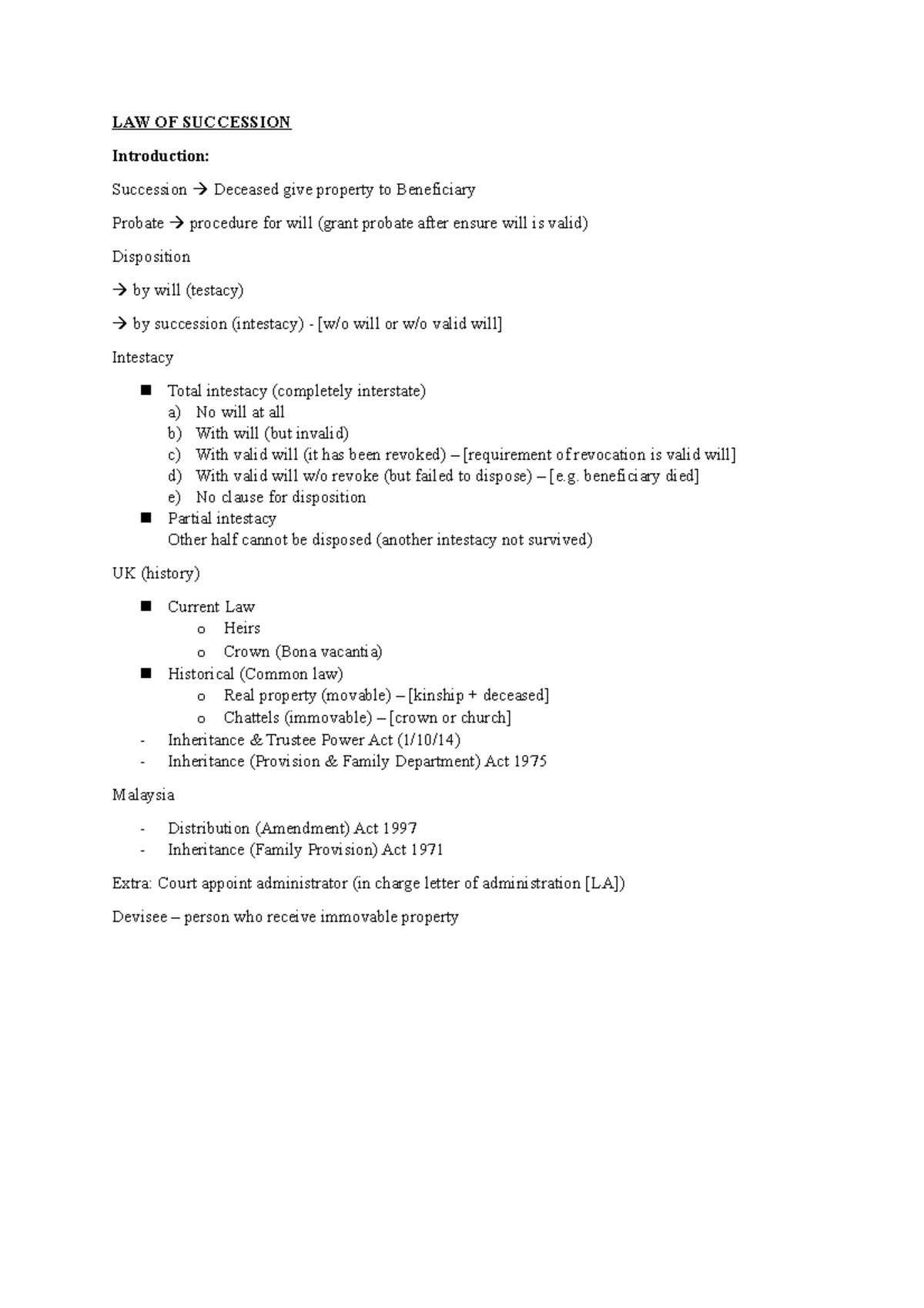 LAW OF Succession - law of sucession - LAW OF SUCCESSION Introduction ...