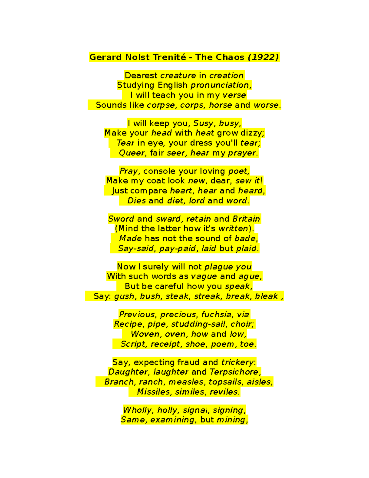 Poem by Gerard-Nolst-Trenité; A practice material. - Gerard Nolst ...
