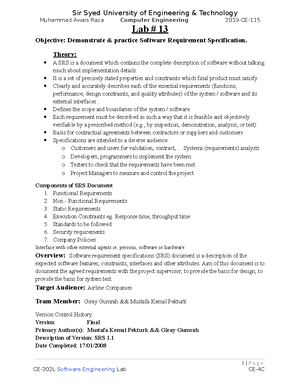 Lab Index + Rubrics - Lab Files - Annexure C SSUET/QR/ (Form IIa) Sir ...
