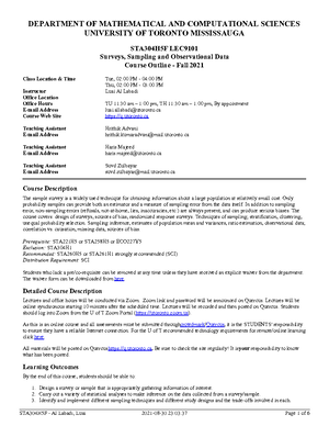 Solution Assignment 1 STA304 Fall2021 - STA304H5 - Studocu