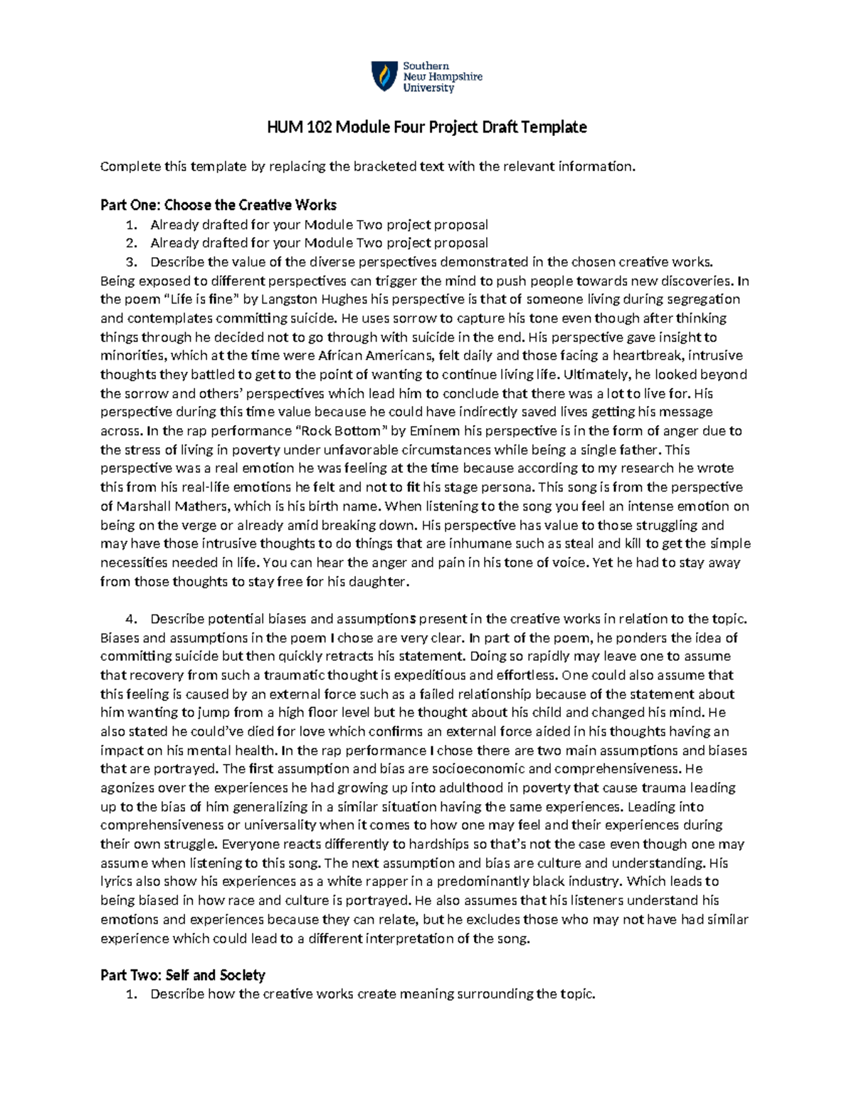 HUM 102 Module Four Project Draft Template - HUM 102 Module Four ...