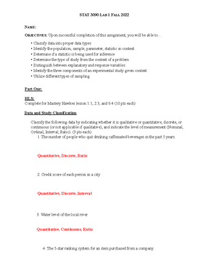 STAT 3090- Lab 6 - NAME: OBJECTIVES: Upon successful completion of this ...