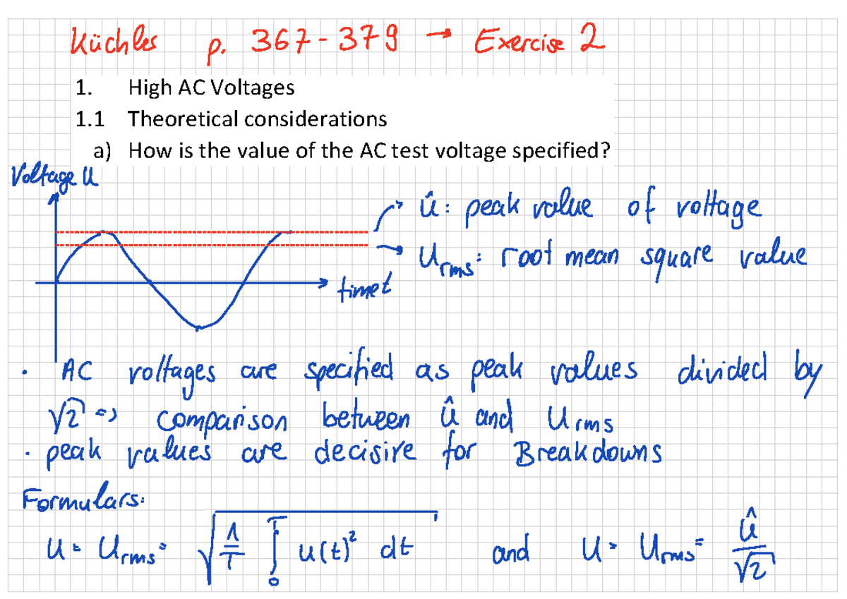 Exercise 1 Sheets High AC Voltages 20231128 Mitschrift - 1. High AC Voltages 1 Theoretical - Studocu