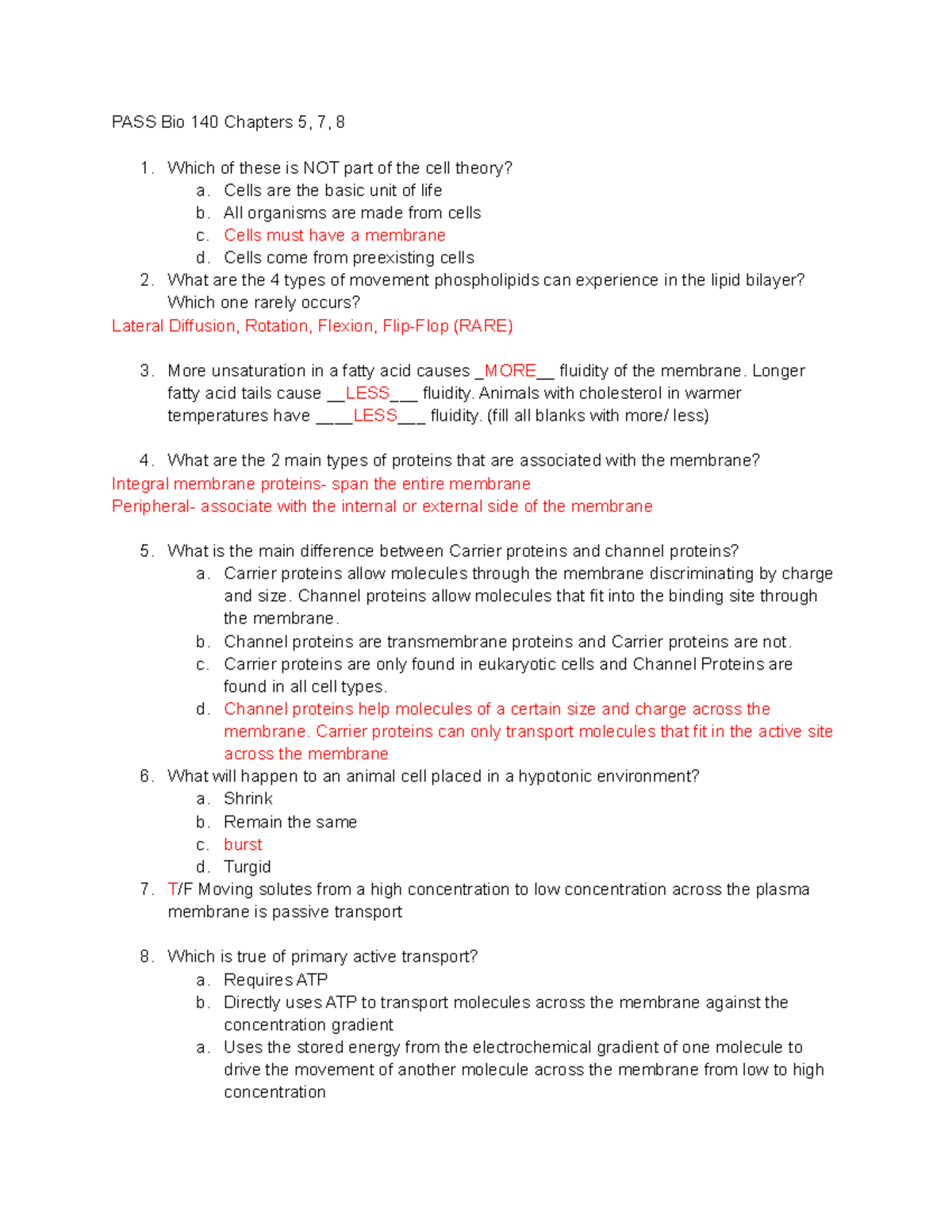 practice exam 3 answers - PASS Bio 140 Chapters 5, 7, 8 Which of these ...