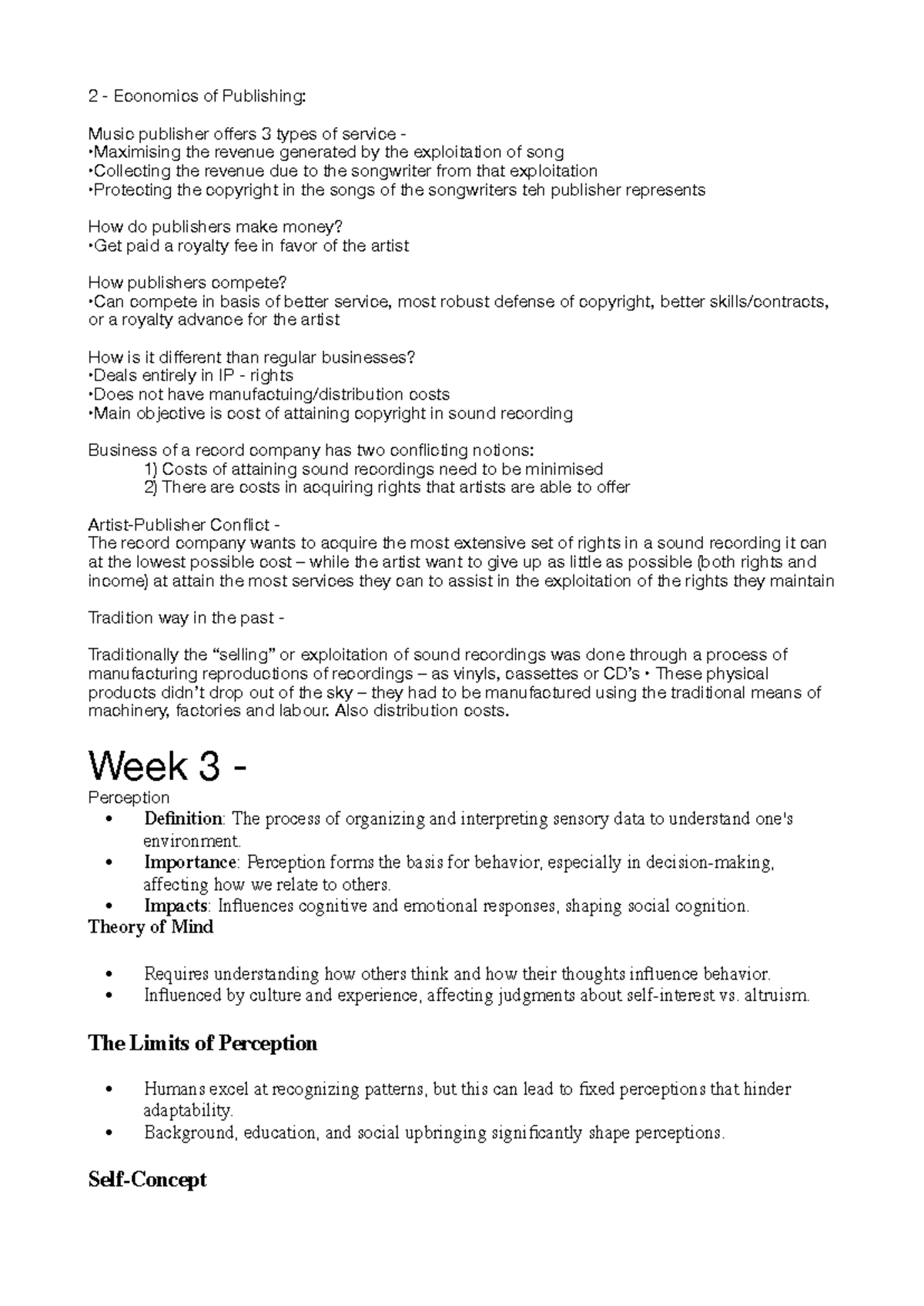 The Business of Music BOM Notes - 2 - Economics of Publishing: Music ...