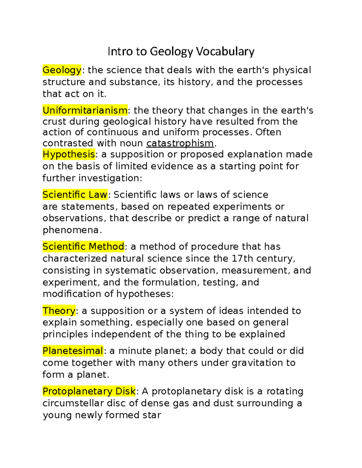 Intro to Geology Vocabulary - Intro to Geology Vocabulary Geology: the ...