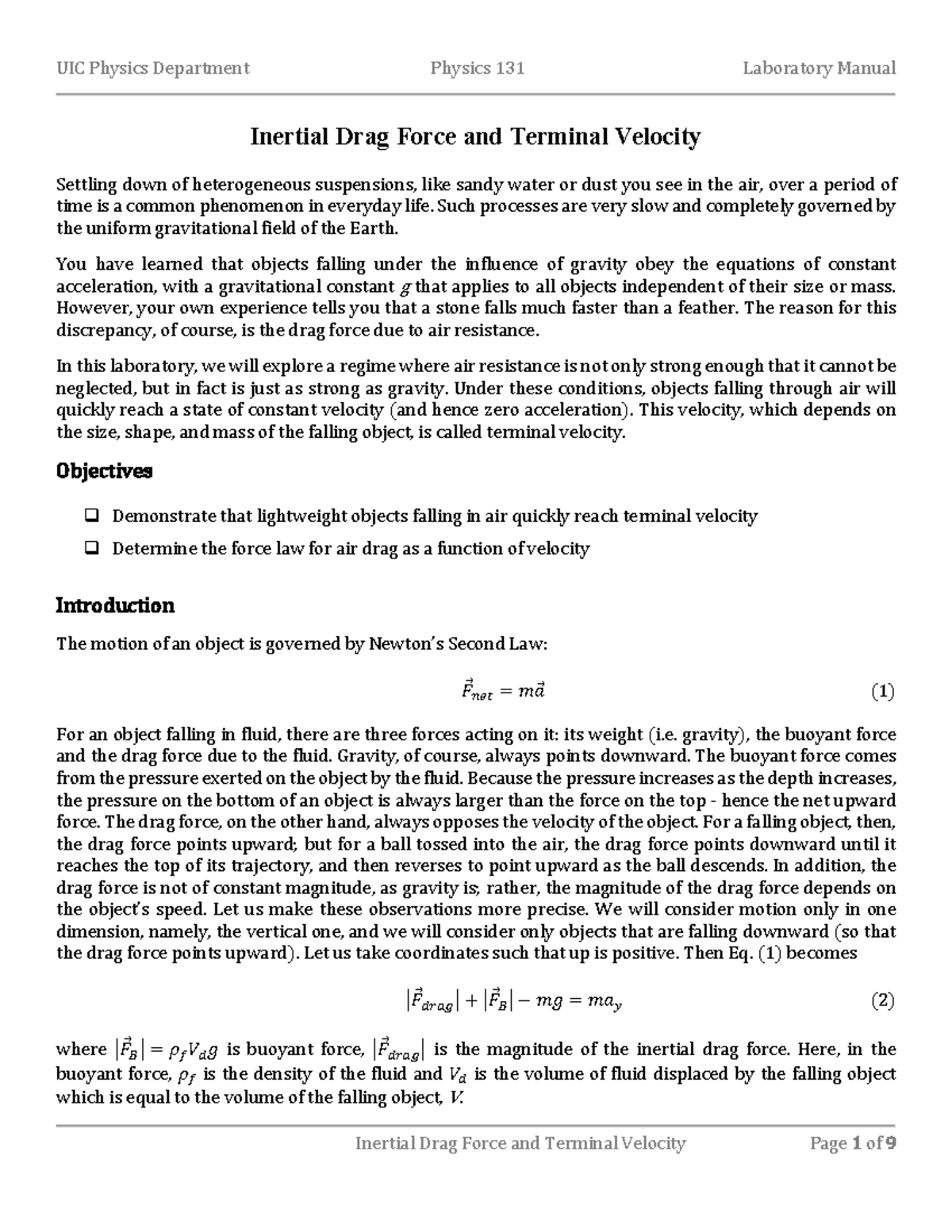P131L04 Lab Manual v20220928 - Inertial Drag Force and Terminal ...