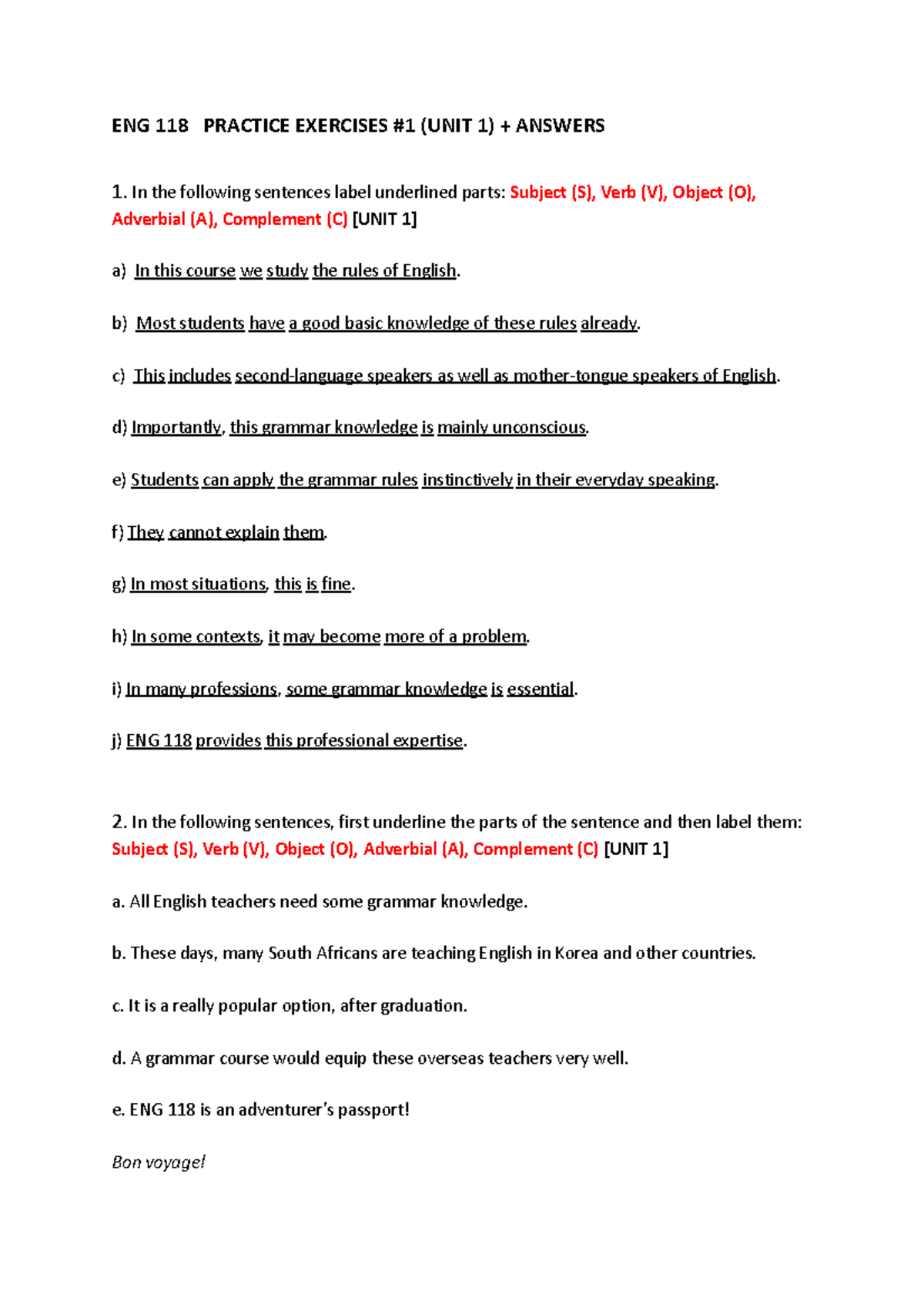 ENG 118 2023 Worksheet # 1 - ENG 118 PRACTICE EXERCISES #1 (UNIT 1 ...