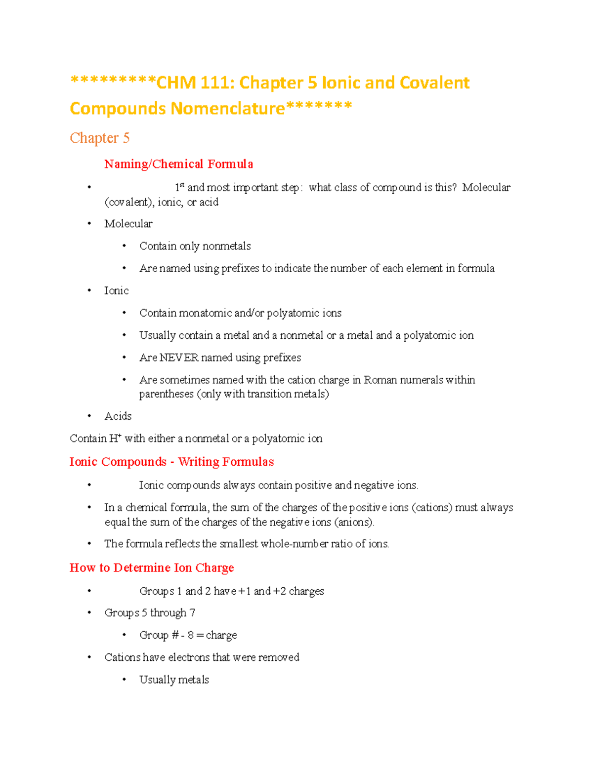 Chm 111 Notes 2 Chm 111 Chapter 5 Ionic And Covalent
