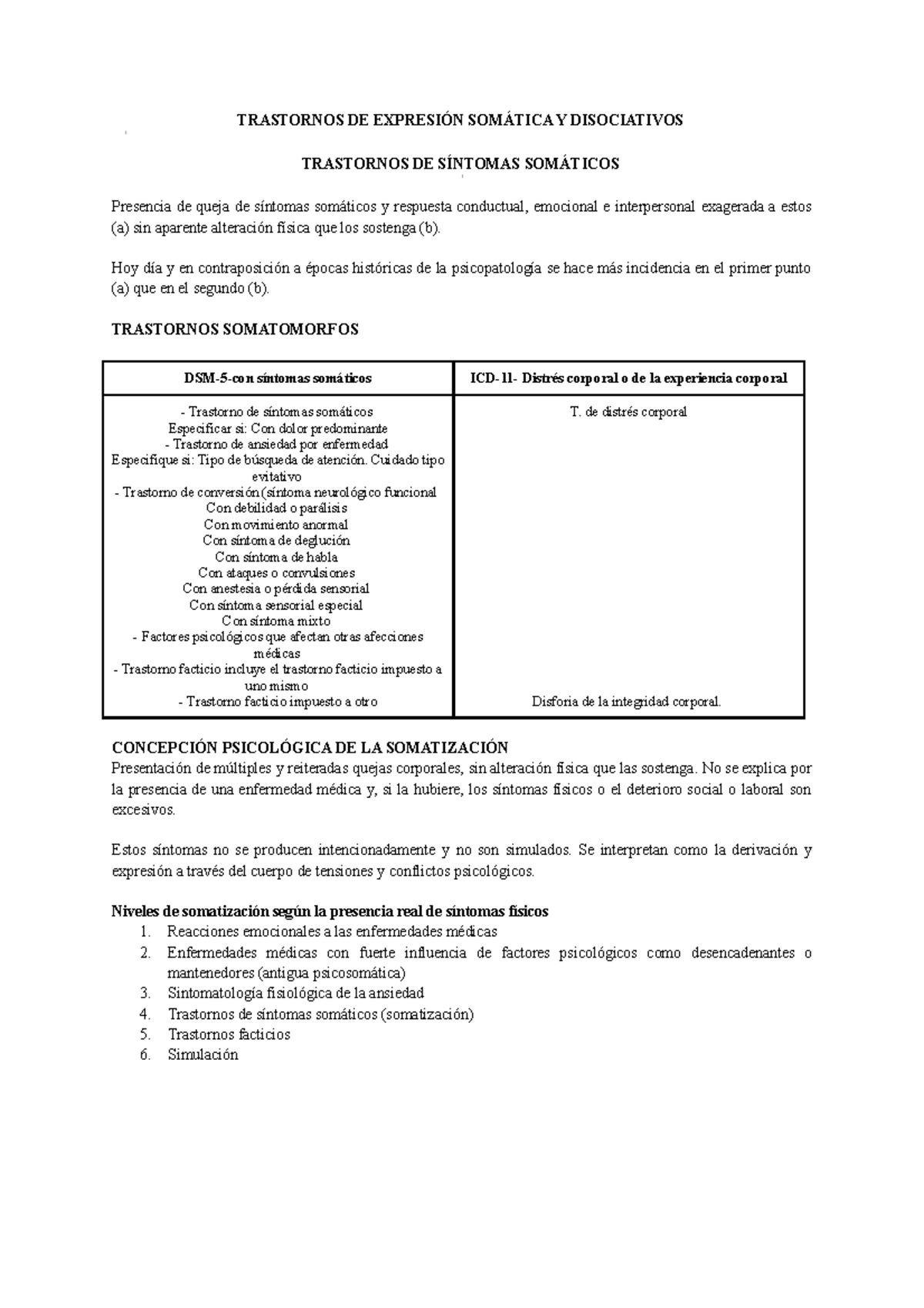 Trs som y dis - apuntes - TRASTORNOS DE EXPRESIÓN SOMÁTICA Y ...