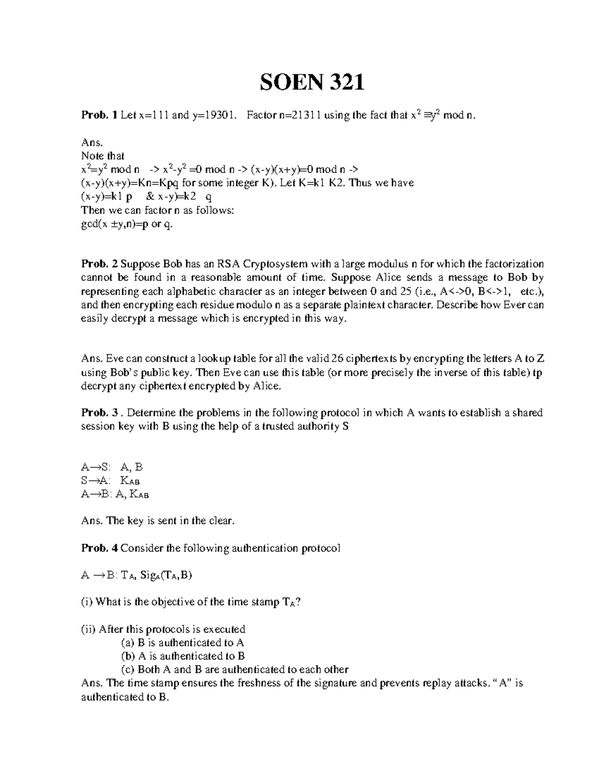 SOEN 321 Exercise 6 - solutions - SOEN 321 Prob. 1 Let x=111 and y ...