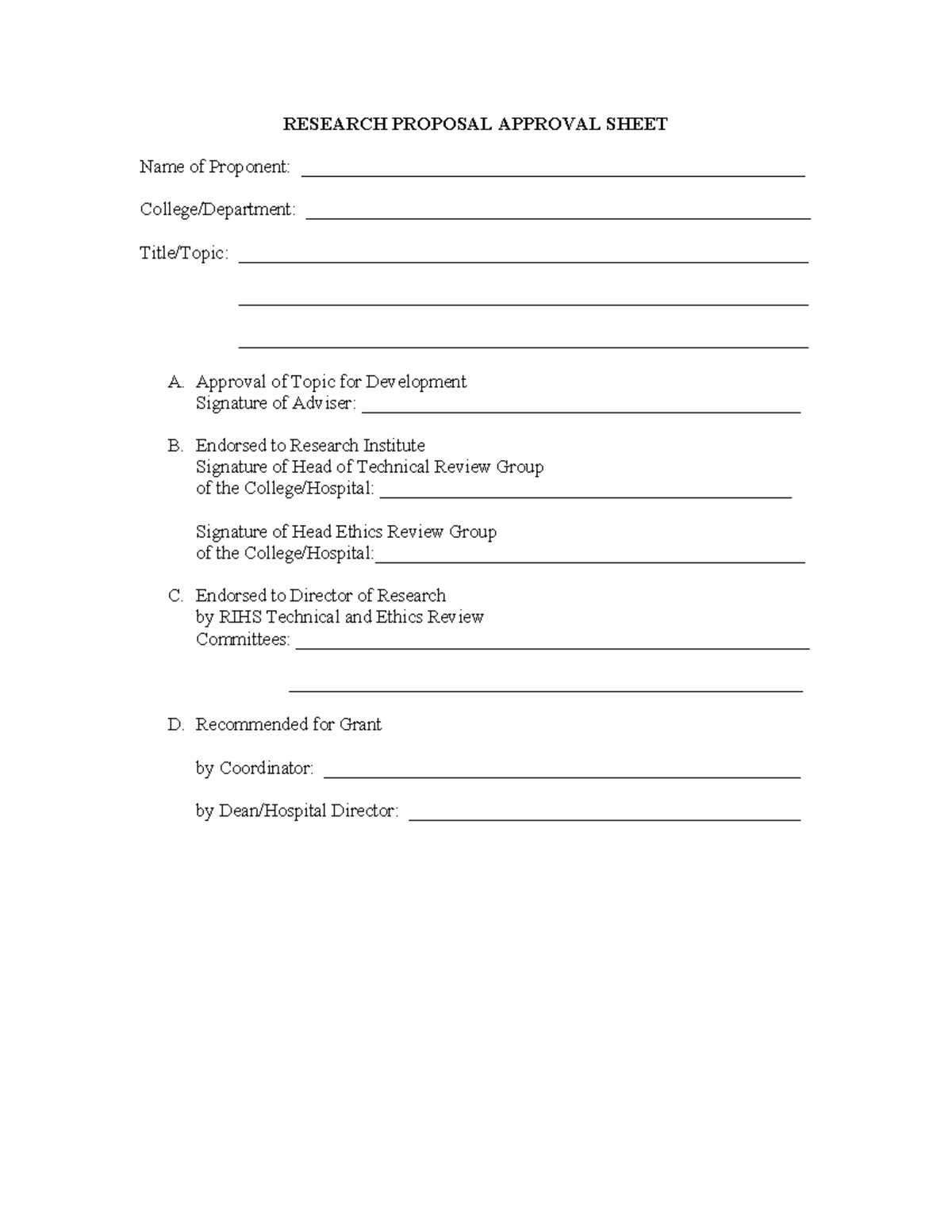 Research Proposal Approval Sheet - RESEARCH PROPOSAL APPROVAL SHEET ...