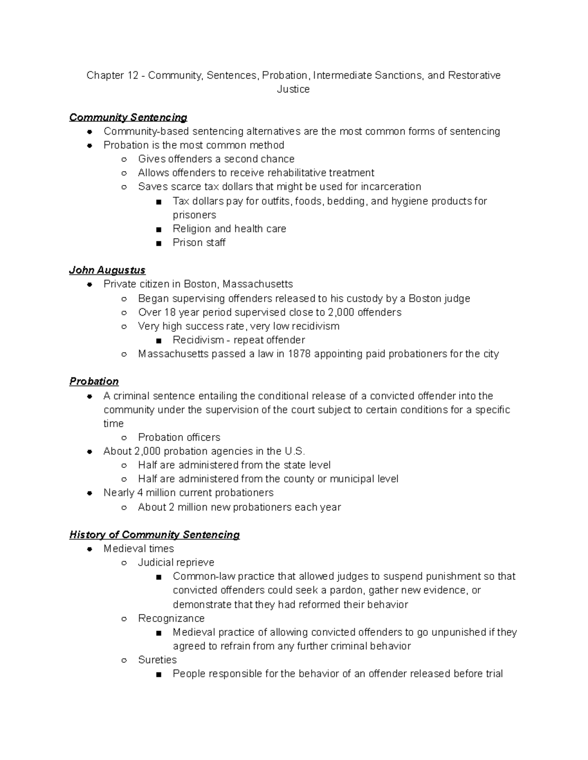 Chapter 12 - Community, Sentences, Probation, Intermediate Sanctions ...