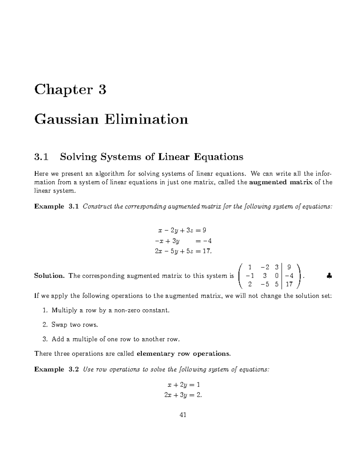 Chapter 3 - Lecture notes 3 - Chapter 3 Gaussian Elimination 3 Solving ...