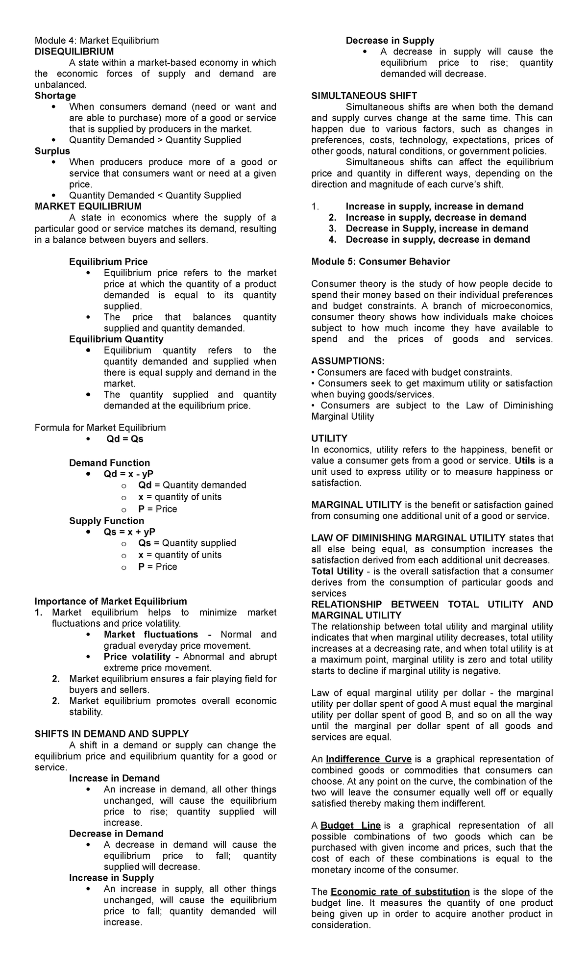Manecon Module 4-8 Reveiwer - Module 4: Market Equilibrium DISEQUILIBRIUM A state within a - Studocu