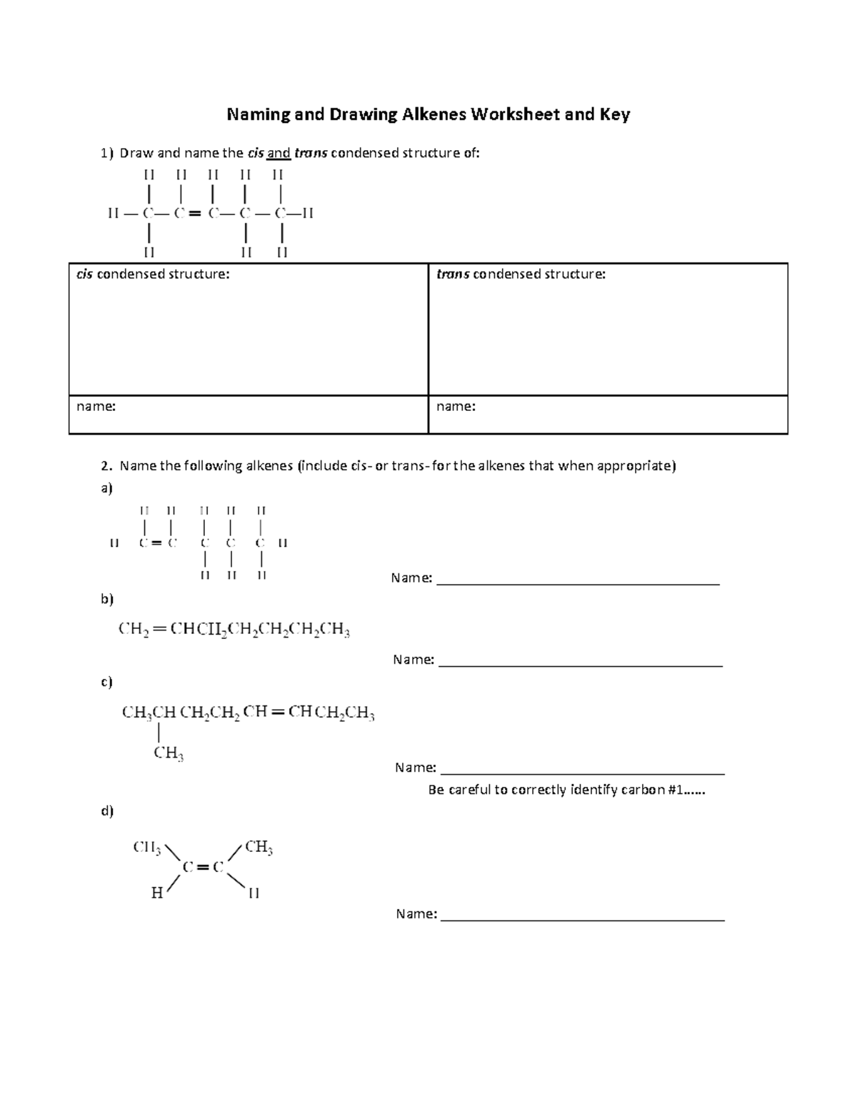 naming-and-drawing-alkenes-worksheet-and-key - Naming and Drawing ...