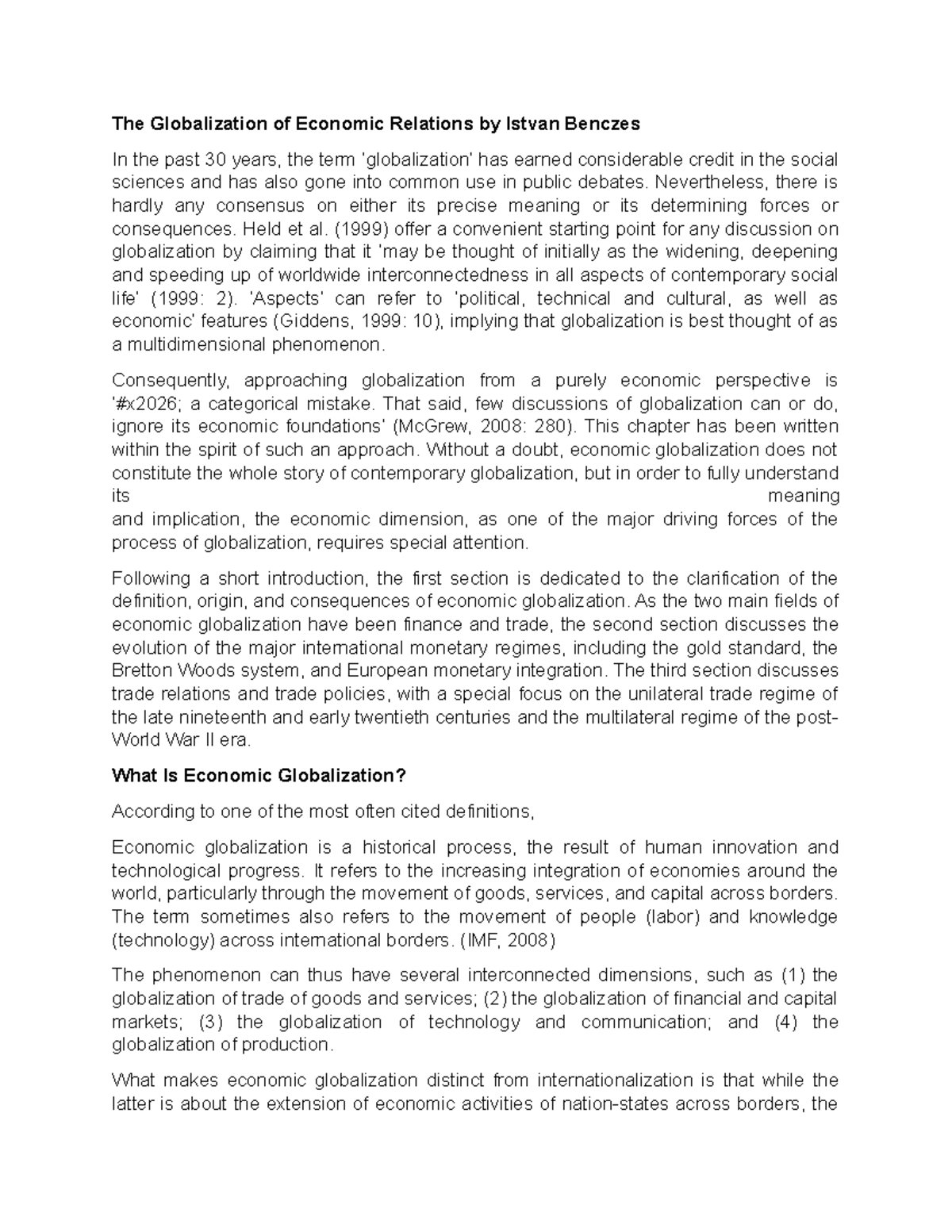 The Globalization of Economic Relations by Istvan Benczes lecture 01 ...