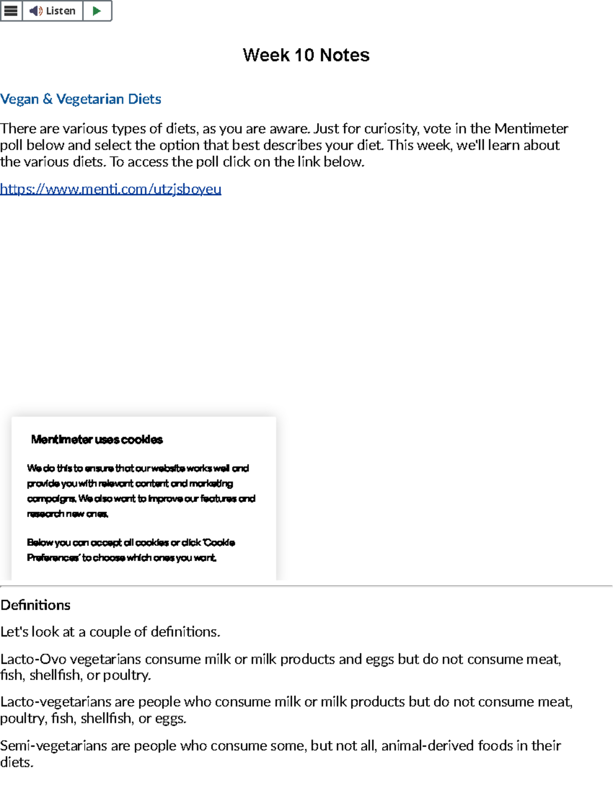 Week 10 Notes - 24W -Introduction to Food Nutrition (SEC. 701) - Week ...