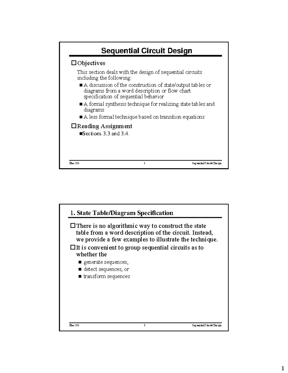 Sequential Circuit Design Elec 326 1 Sequential Circuit Design Sequential Circuit Design