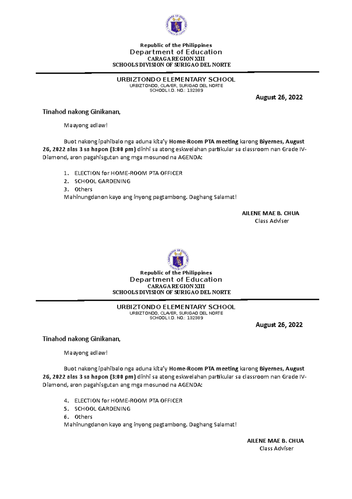 Letter - Additional IM's for my final demonstration. - Republic of the ...