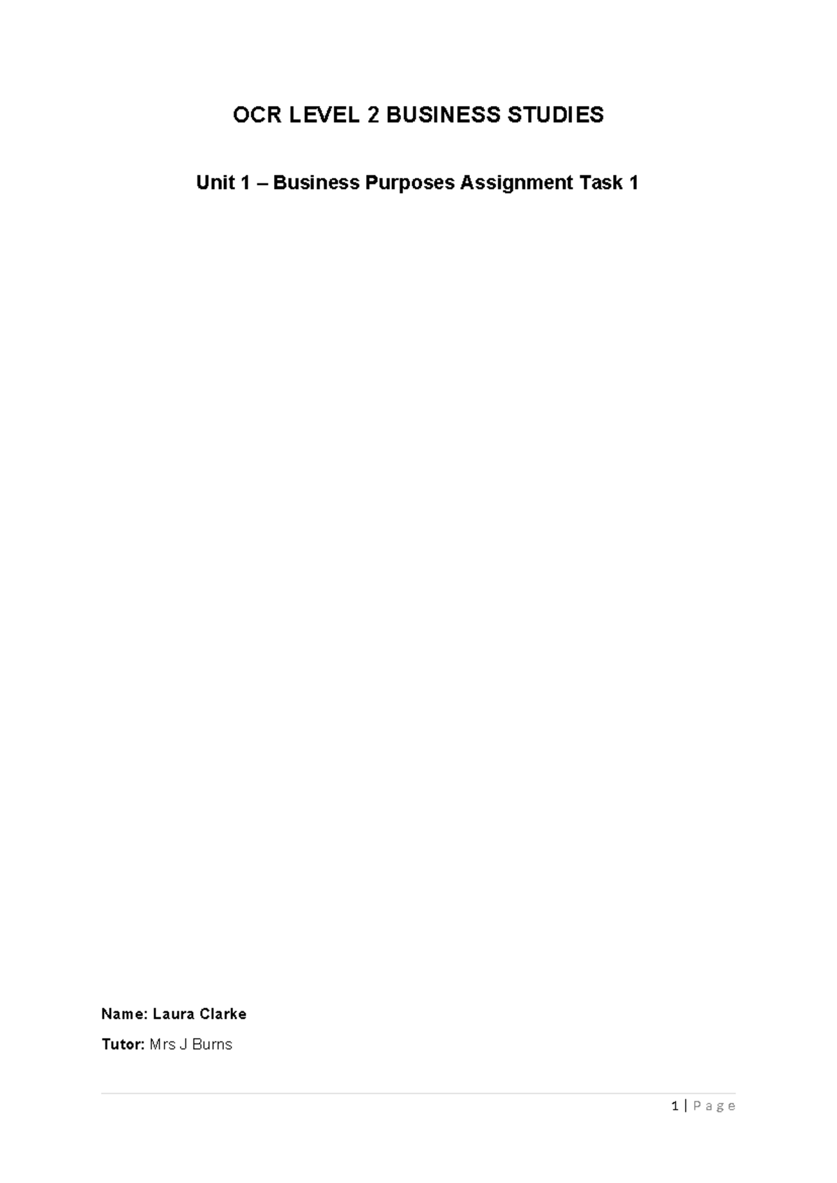 TASK 1 - 2 - teams in business - OCR LEVEL 2 BUSINESS STUDIES Unit 1 – Business Purposes ...