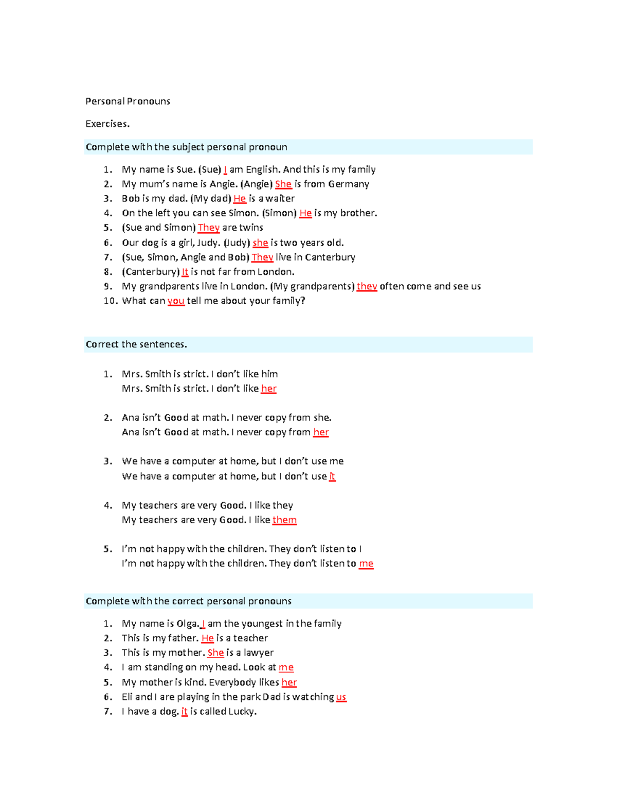 Personal pronouns - workshopp - Personal Pronouns Exercises. Complete ...