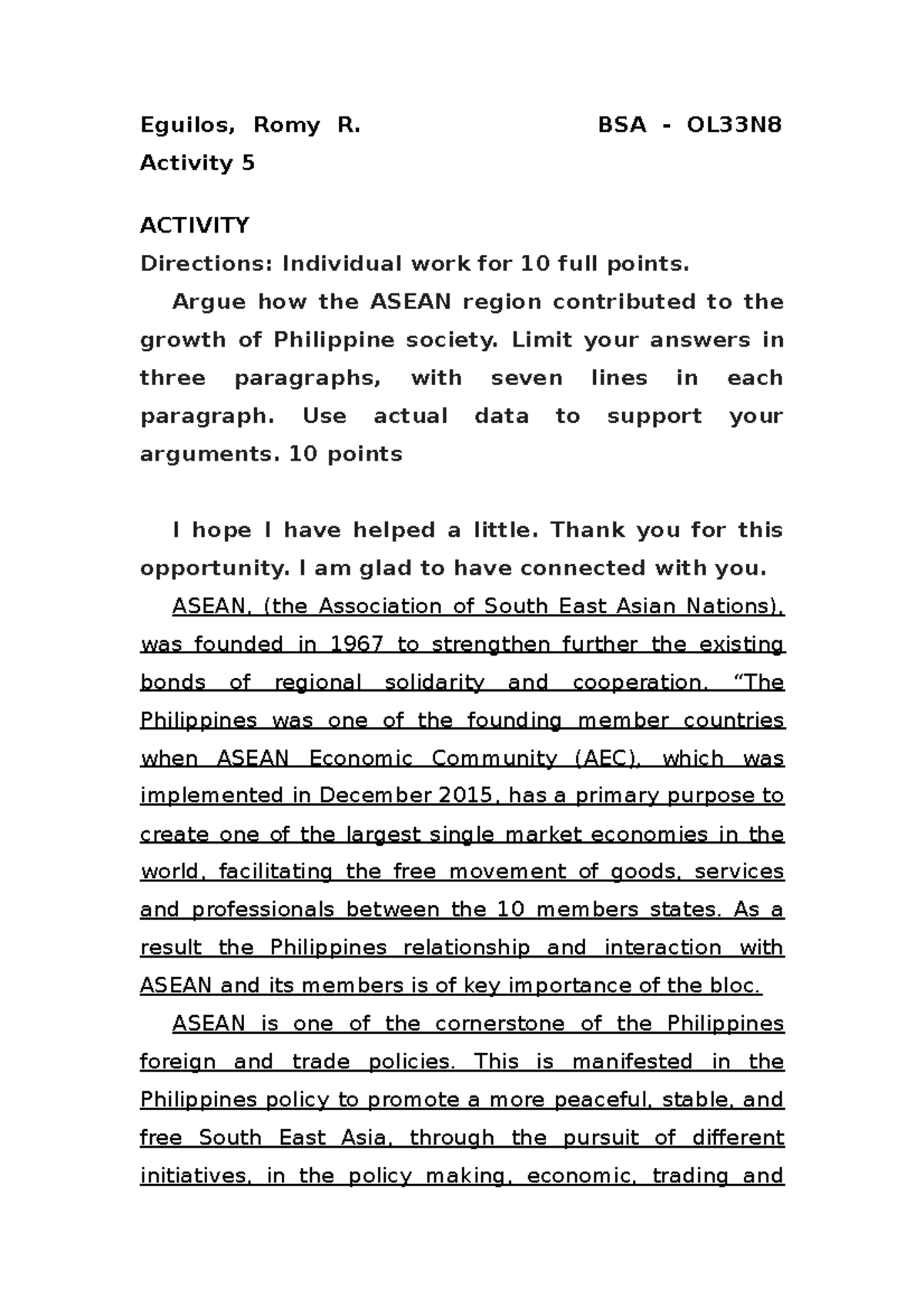 Activity#5 SS02 Eguilos - Eguilos, Romy R. BSA - OL33N Activity 5 ...