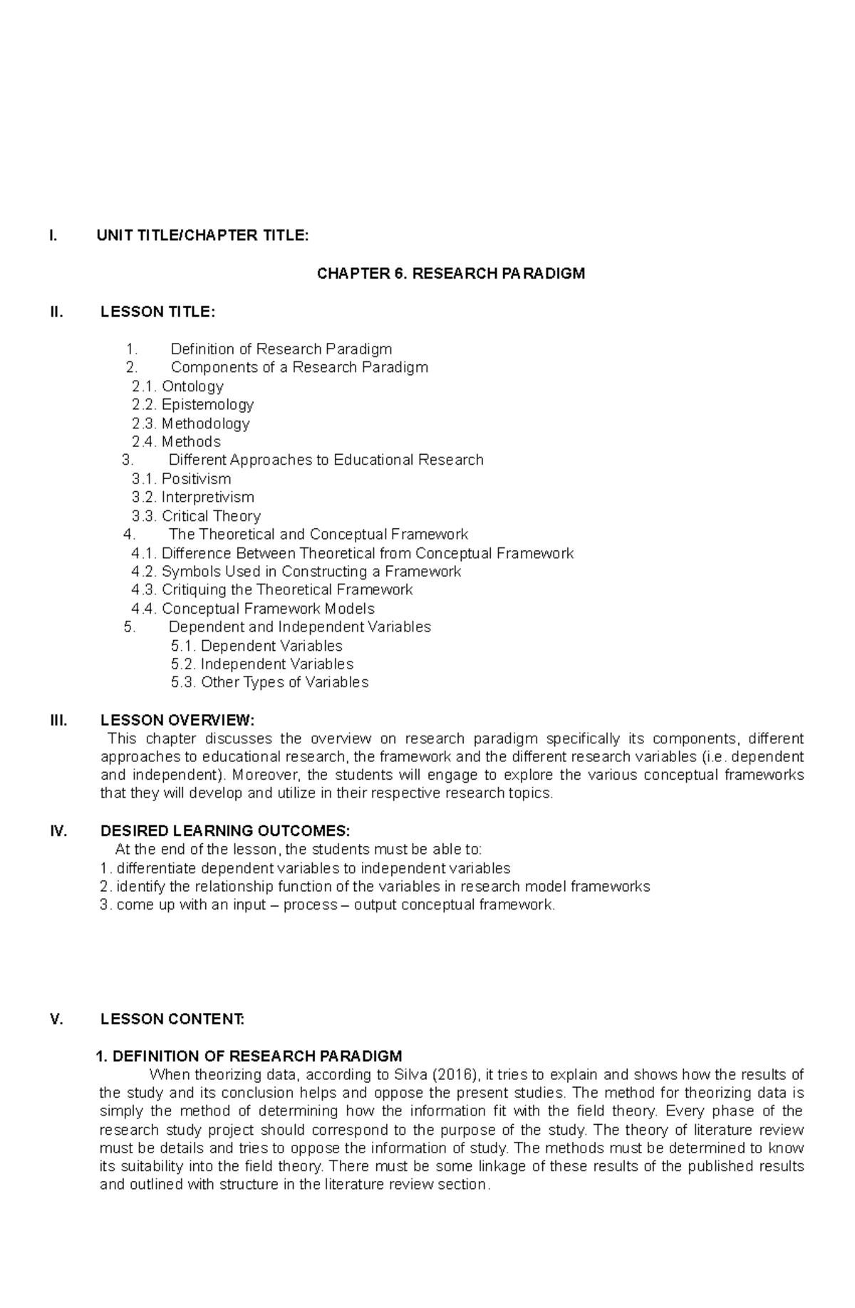 MOR 6 -FR-ICD-05-00 - Research Review Literature - I. UNIT TITLE ...