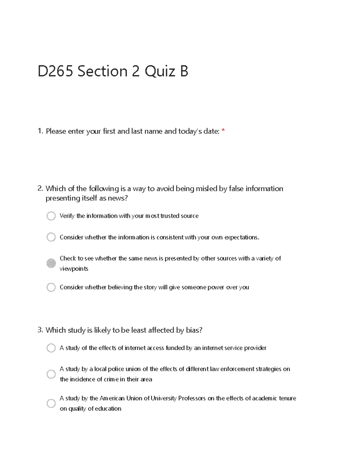 D265 Section 2 Quiz B - Studocu