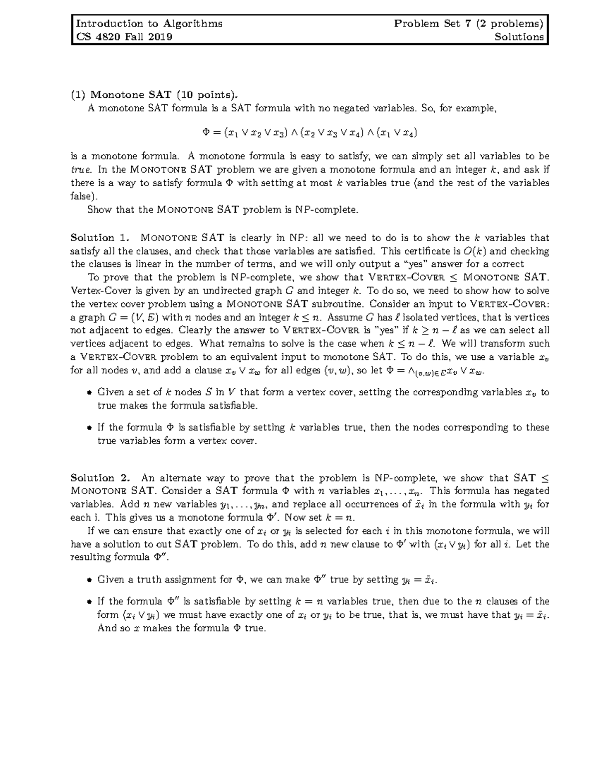 Ps7solution - Homework assignment solution from CS 4820 taught by Professor Eva Tardis during ...