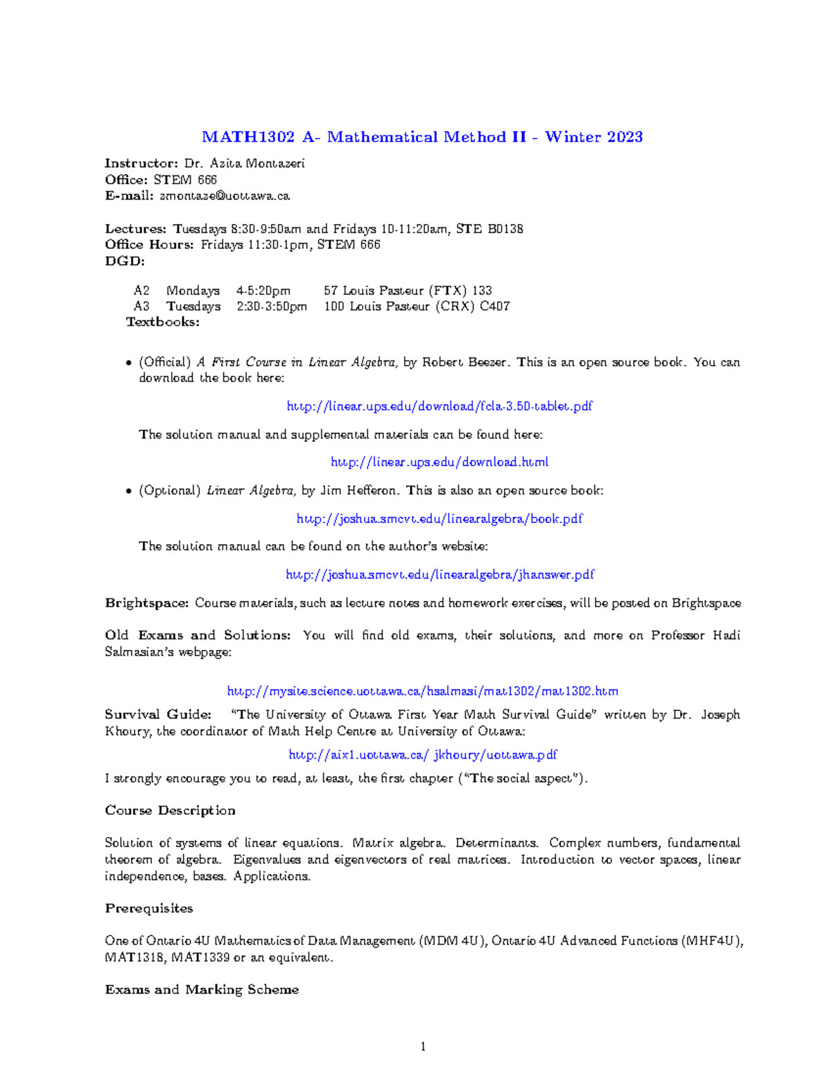 Outline-1302-W232 - syllabus - MAT1302 - uOttawa - Studocu