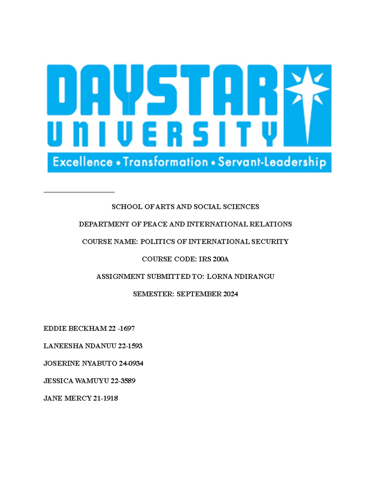 Violent NON State Actors DOC - SCHOOL OF ARTS AND SOCIAL SCIENCES ...