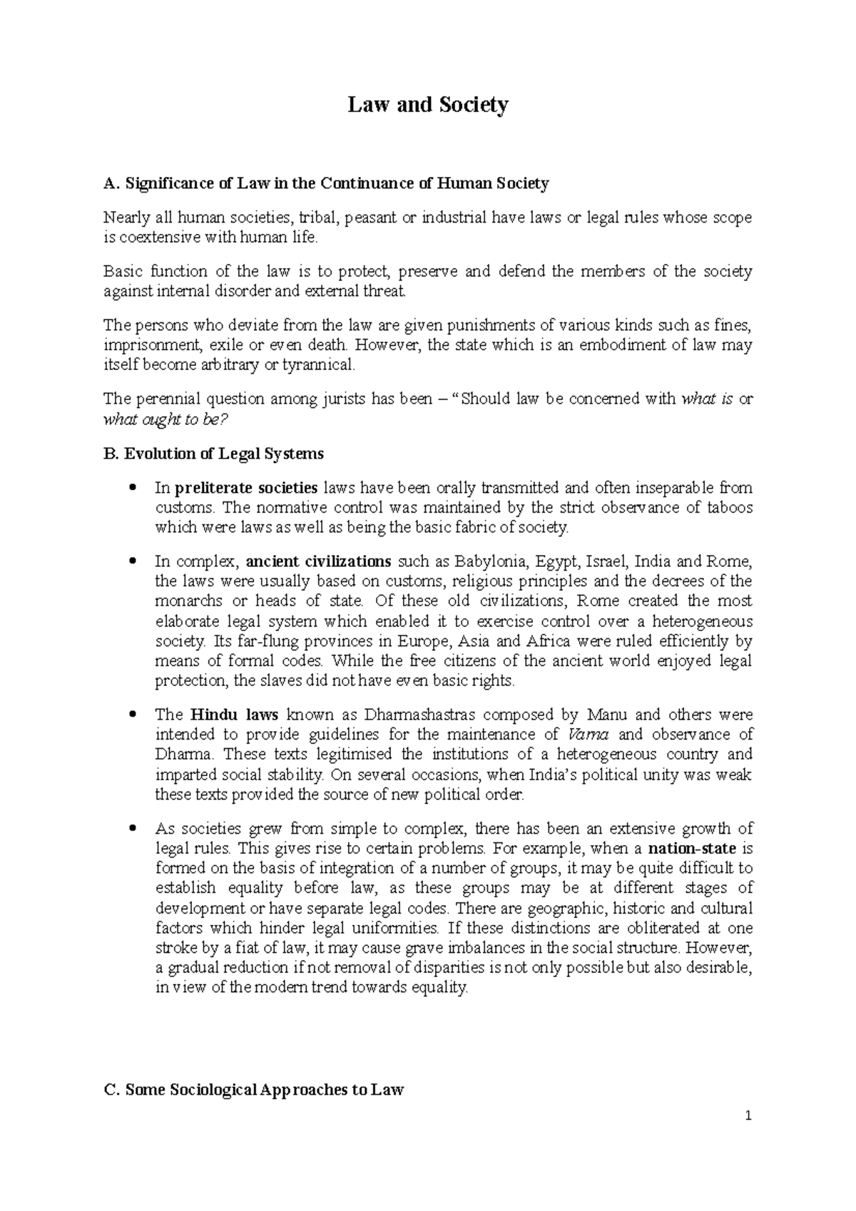 Law-and-society - law and society - Law and Society A. Significance of ...