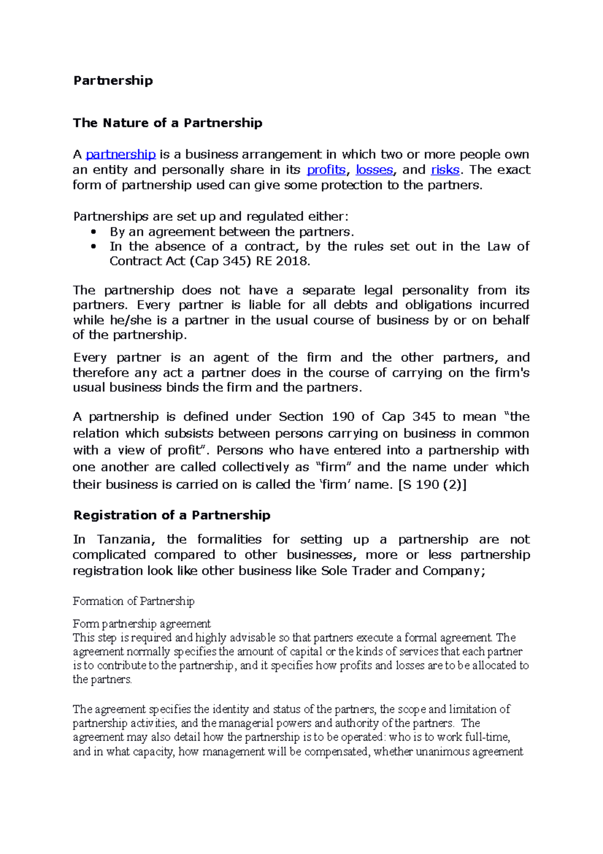 Partnership - N/A - Partnership The Nature of a Partnership A ...