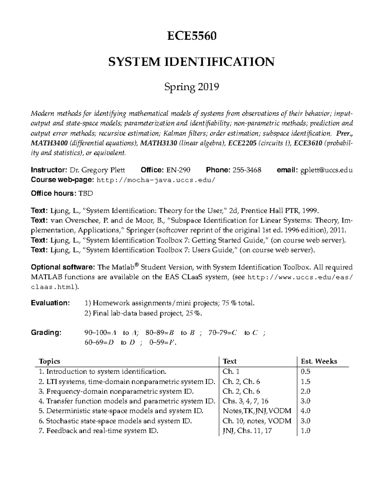 1 ECE5560-Notes 00 - system identification - ECE SYSTEM IDENTIFICATION ...