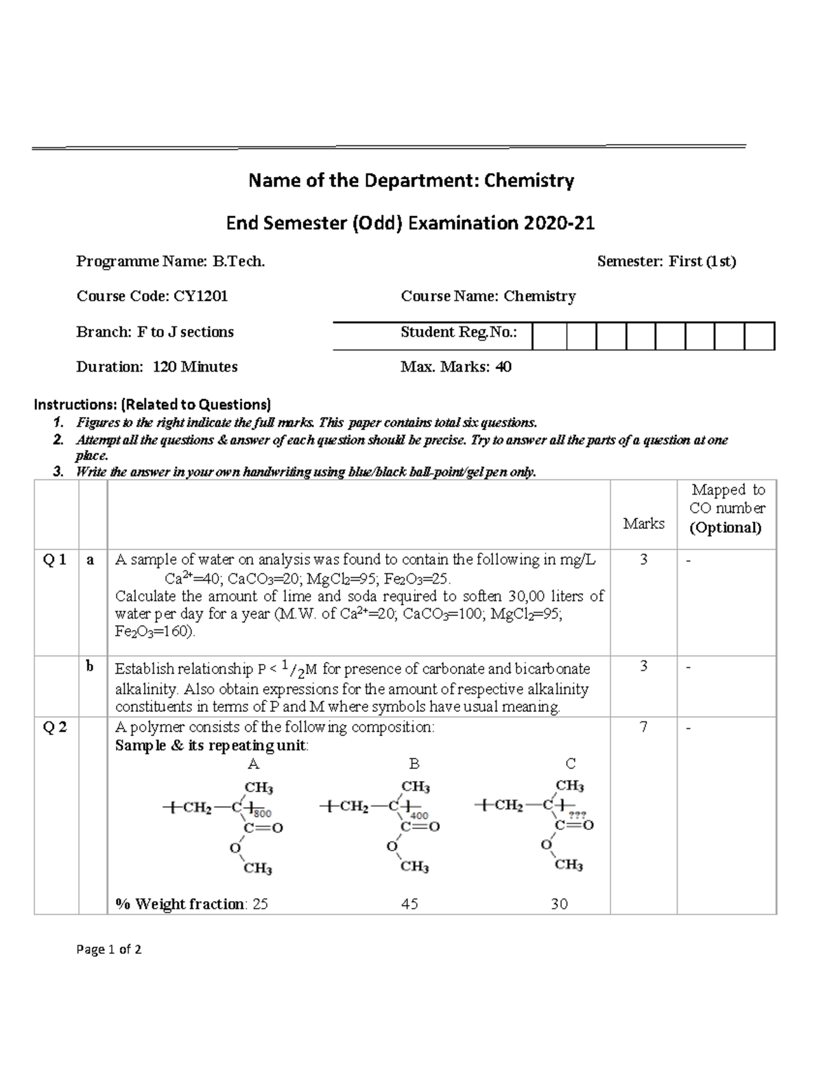 Chemistry-End Sem Exam 24-03-22 - Name of the Department: Chemistry End ...