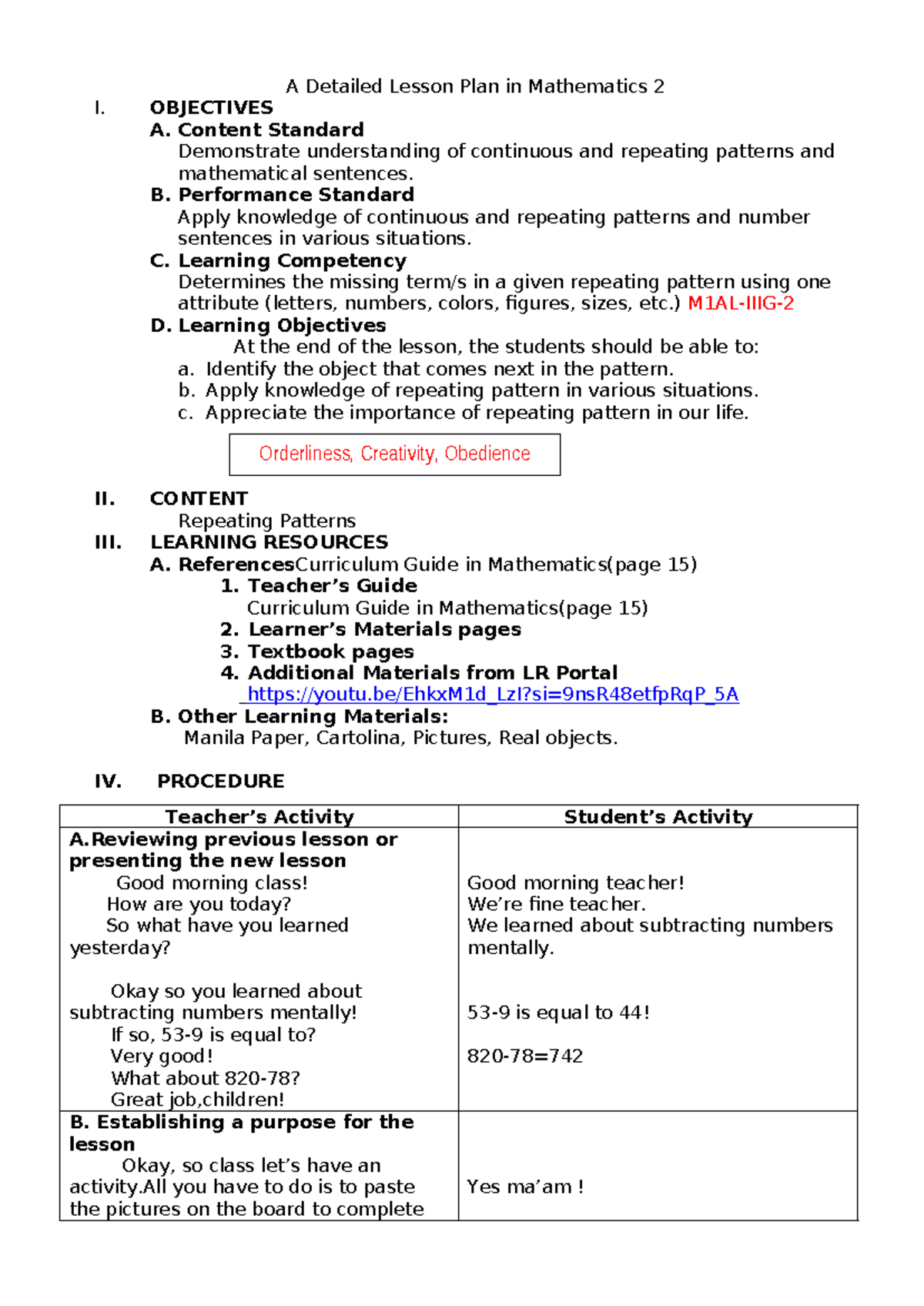 FACI-DLP - Detailed lesson plan for math - A Detailed Lesson Plan in ...