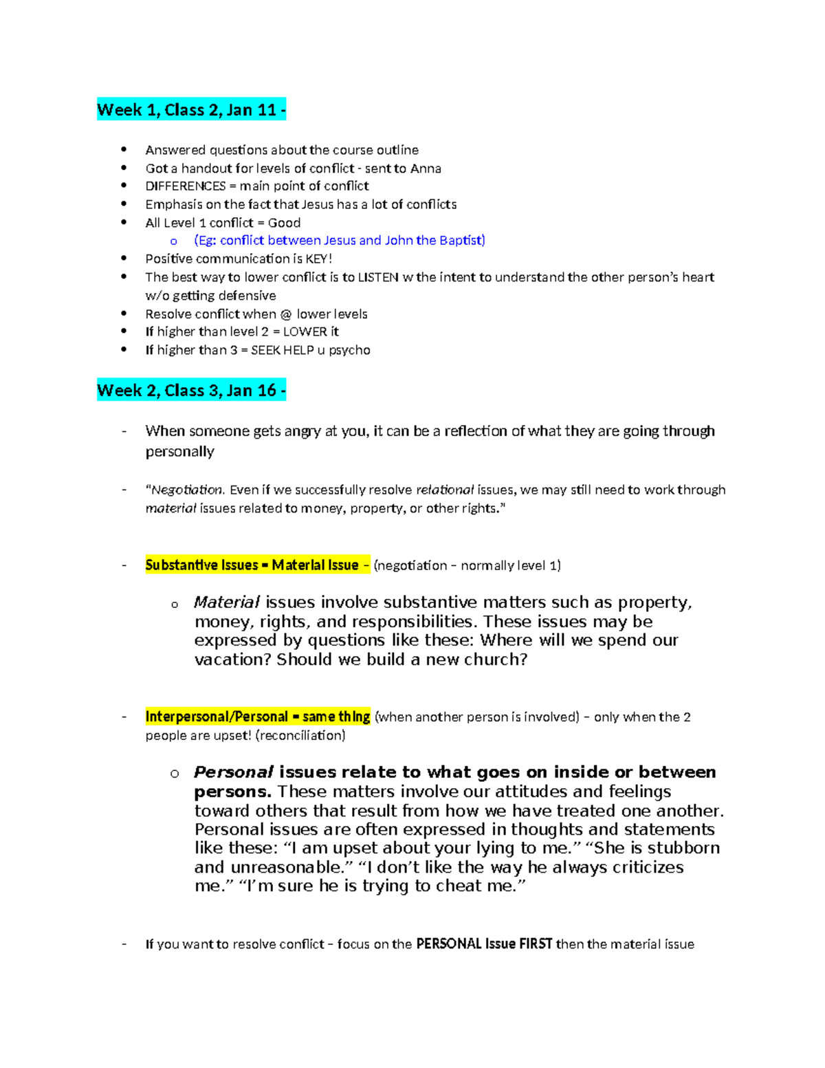 Class Notes - Week 1, Class 2, Jan 11 - Answered questions about the ...