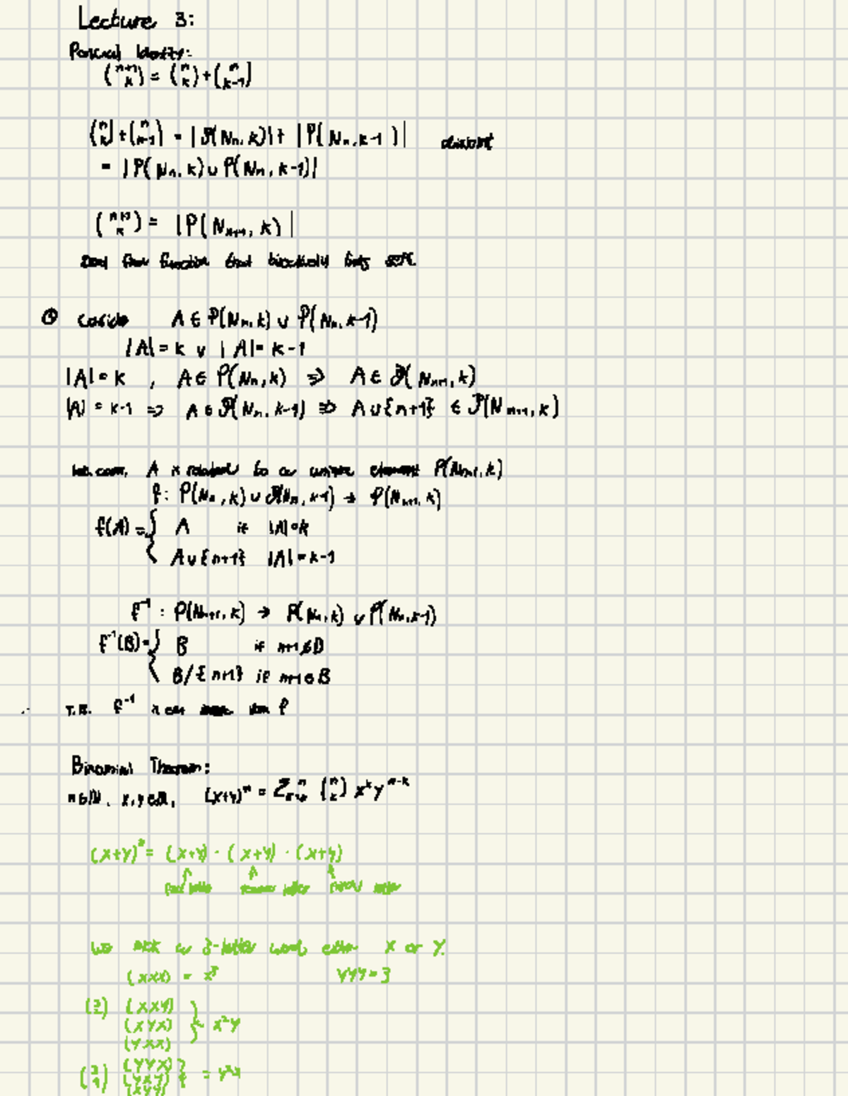 Colleges Week 2 - Lecture 3 : Pascal Identity : (ii) = (4) + (1) (in ...