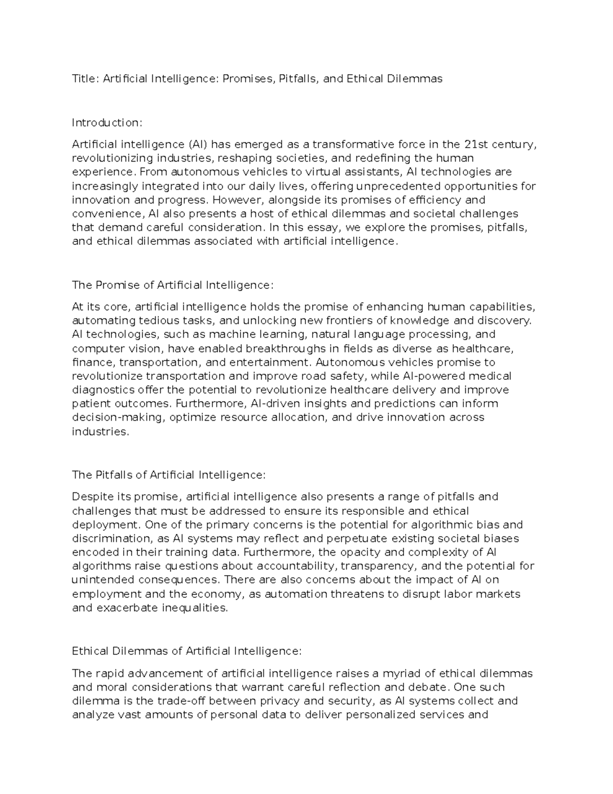 Theory 6 - asdasd - Title: Artificial Intelligence: Promises, Pitfalls ...
