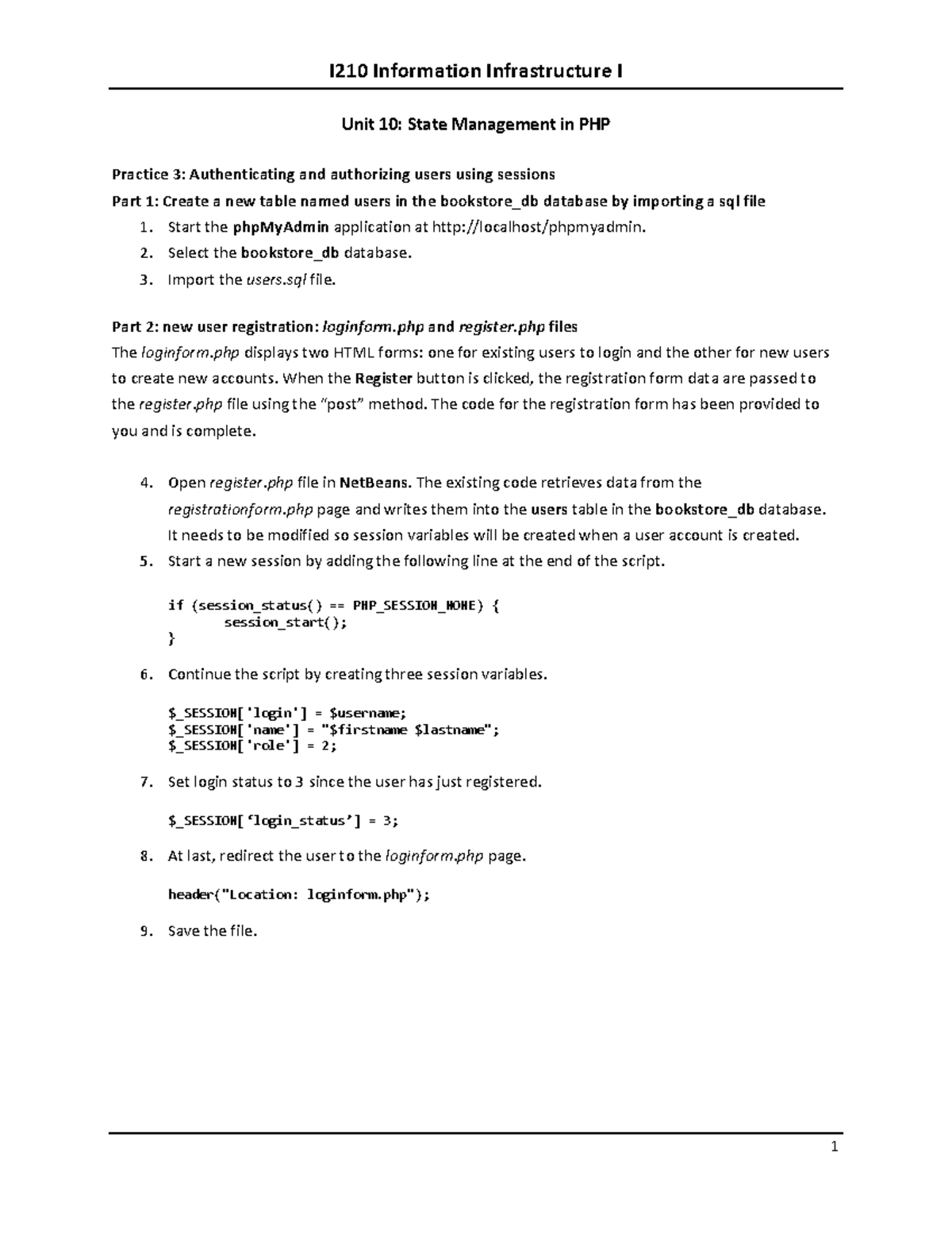unit10 Practice 3 assignment - Unit 10: State Management in PHP - Studocu