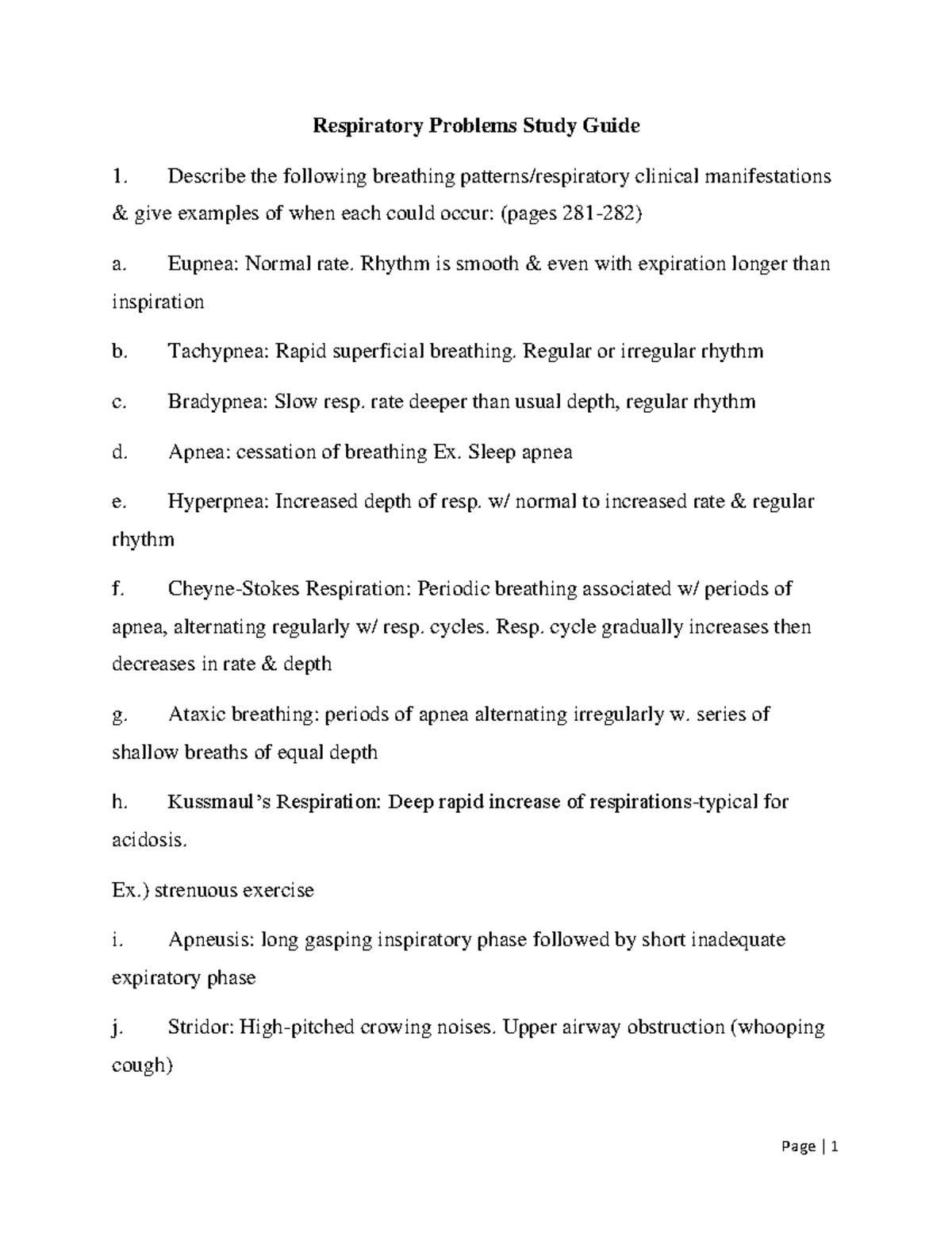 Respiratory Problems Study Guide - Respiratory Problems Study Guide ...