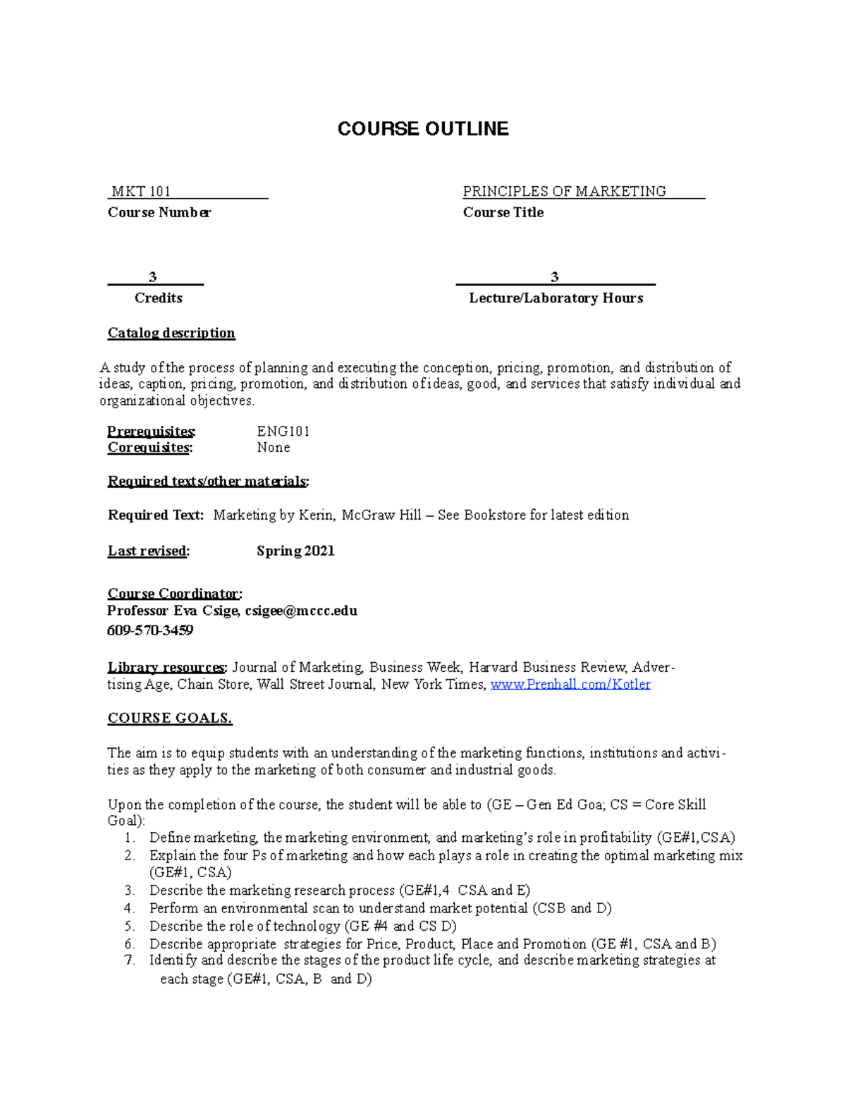 Mkt101 - It will be an marketing project - COURSE OUTLINE MKT 101 ...