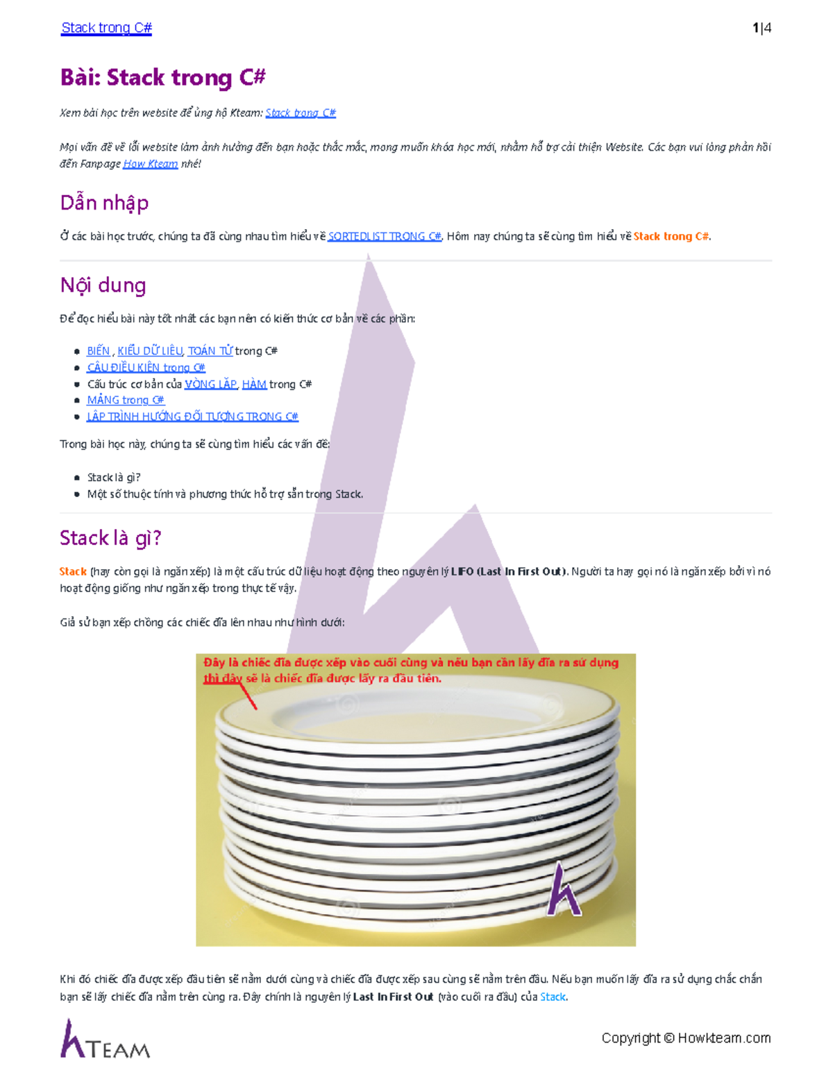 Howkteam.VN - Stack trong C# - Bài: Stack trong C# Xem bài học trên ...