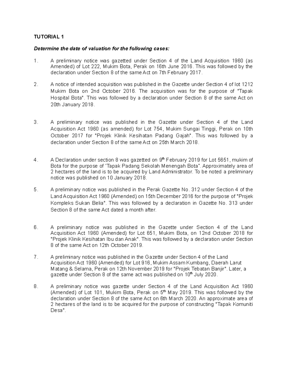 Tutorial date of valuation - TUTORIAL 1 Determine the date of valuation ...